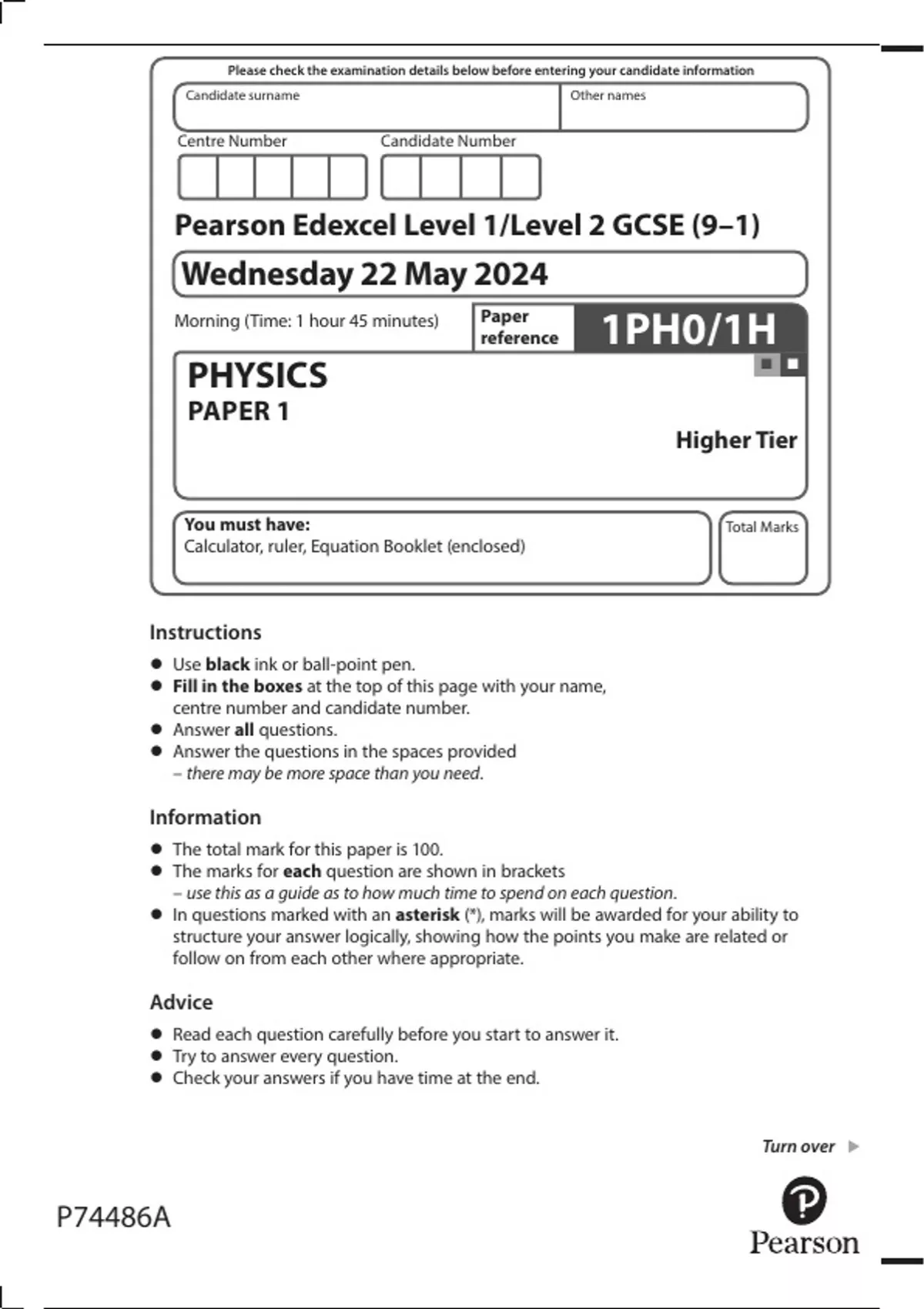 [Verified] May 2024 Edexcel GCSE Higher-Tier Physics Past Paper 1 [1PH0 ...