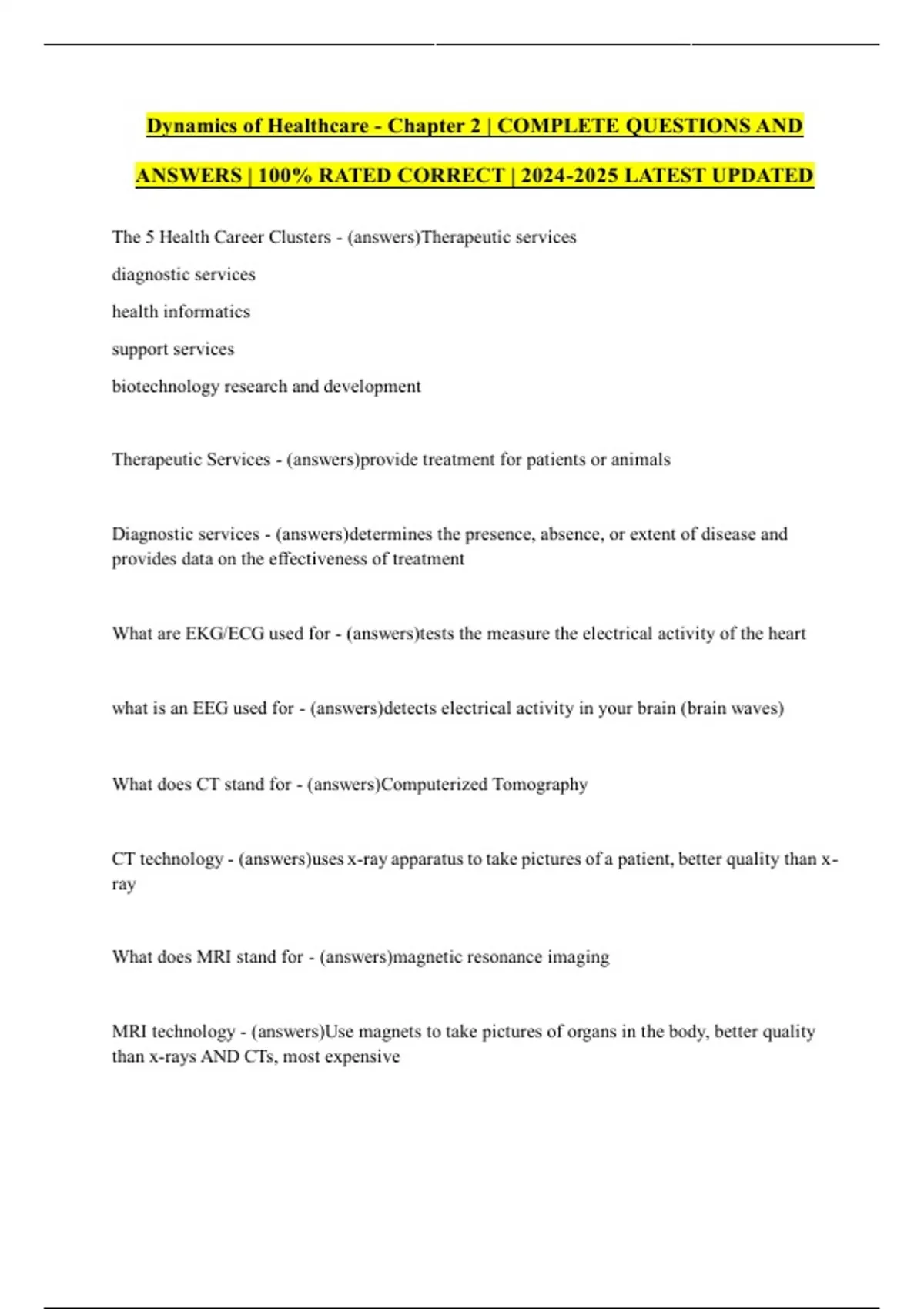 Dynamics of Healthcare - Chapter 2 | COMPLETE QUESTIONS AND ANSWERS | 100% RATED CORRECT ...