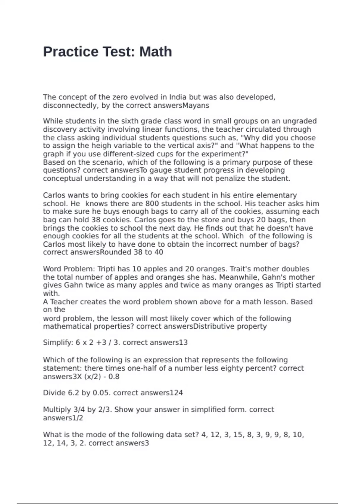 Practice Test: Math exam with 100% correct answers 2025 - Practice Test ...