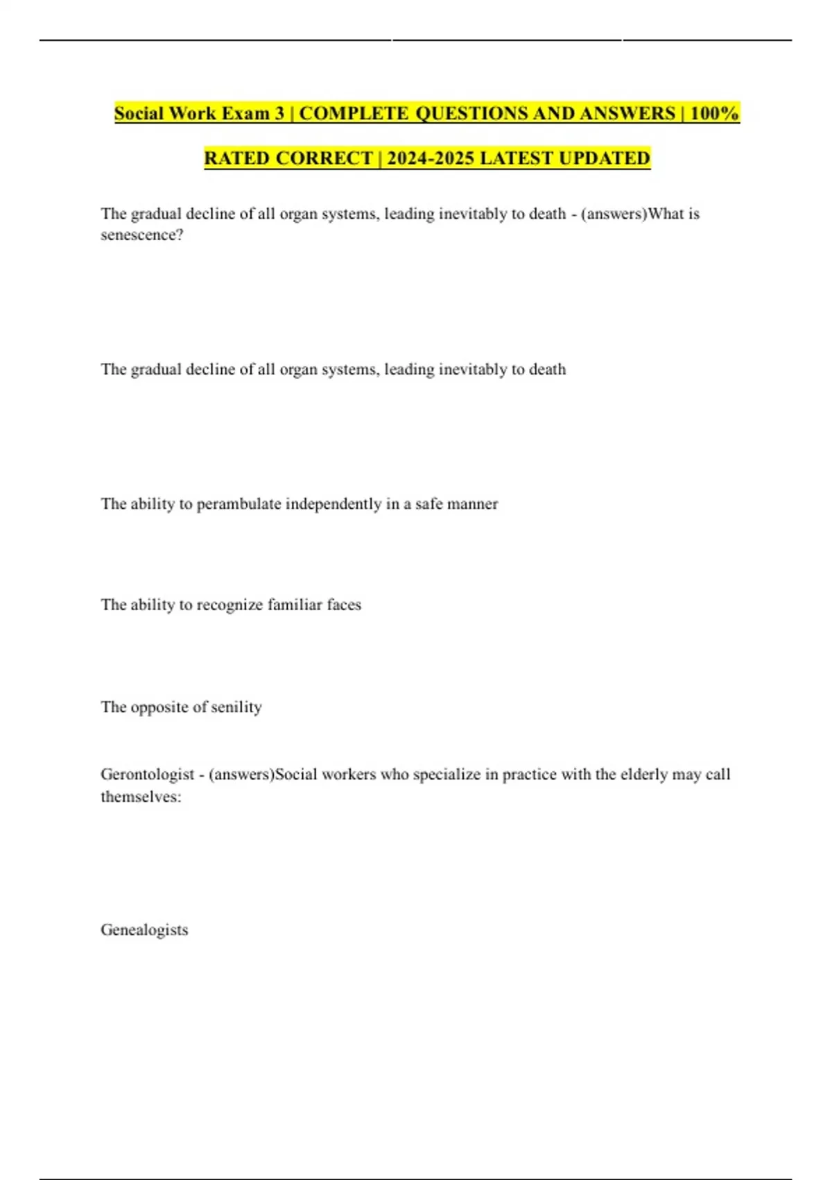 Social Work Exam 3 | COMPLETE QUESTIONS AND ANSWERS | 100% RATED ...