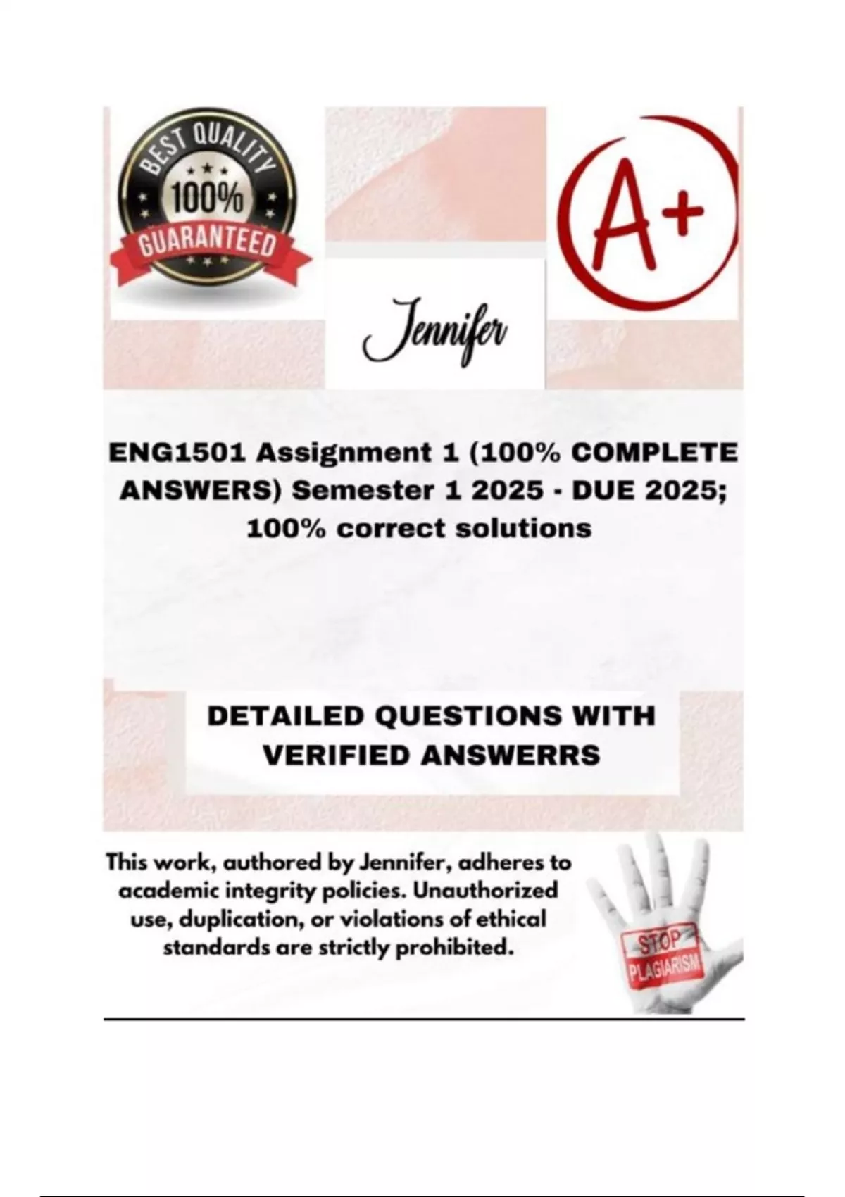 ENG1501 Assignment 1 (100% COMPLETE ANSWERS) Semester 1 2025 - DUE 23 April 2025; 100% correct ...