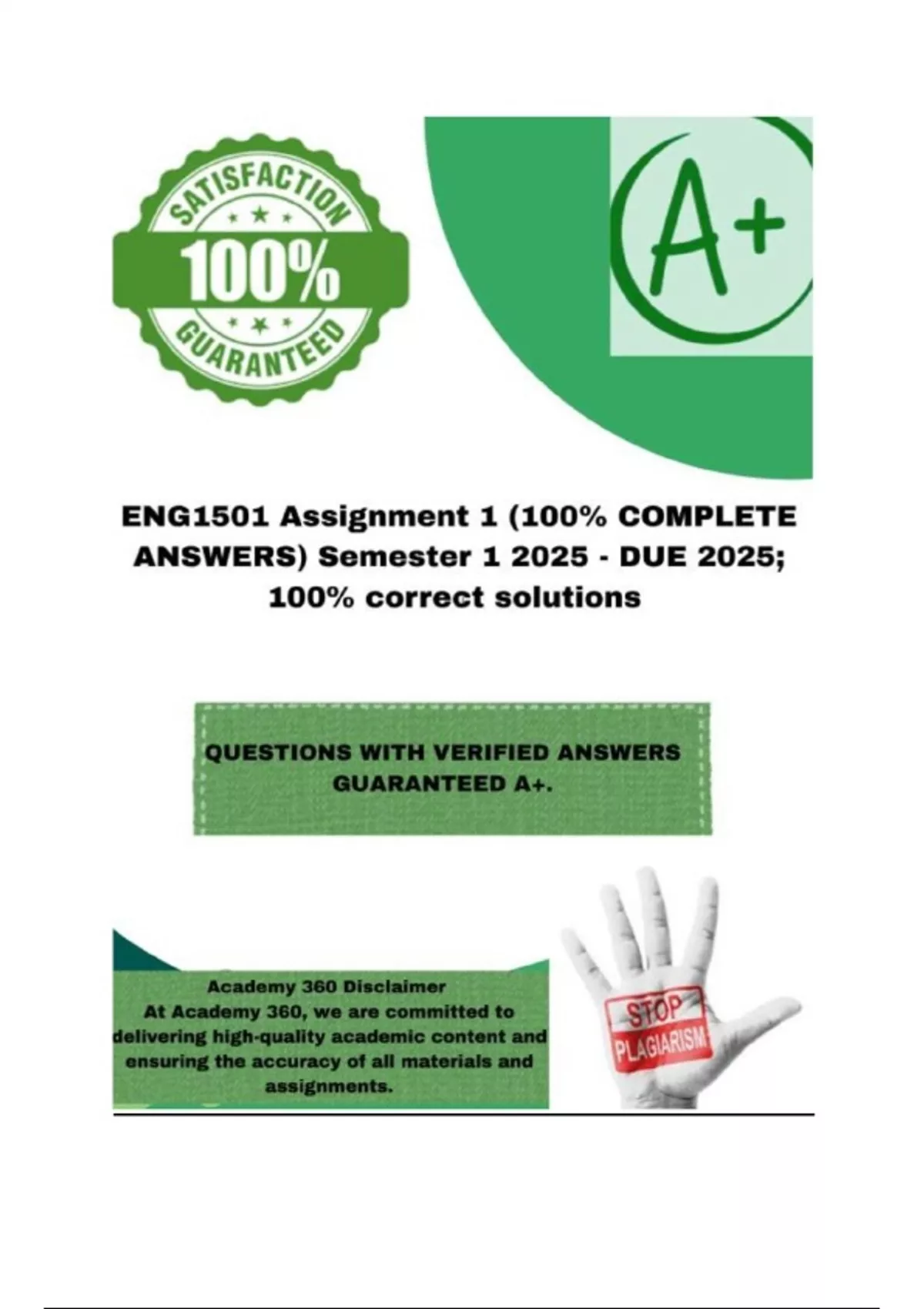 ENG1501 Assignment 1 (100% COMPLETE ANSWERS) Semester 1 2025 - DUE 23 April 2025; 100% correct ...