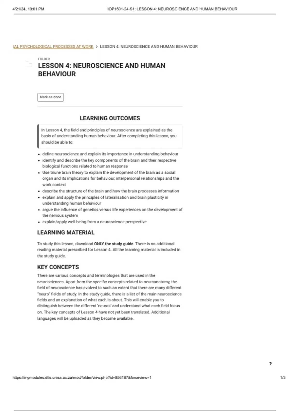 IOP1501-24-S1: LESSON 4: NEUROSCIENCE AND HUMAN BEHAVIOUR - IOP1501 ...