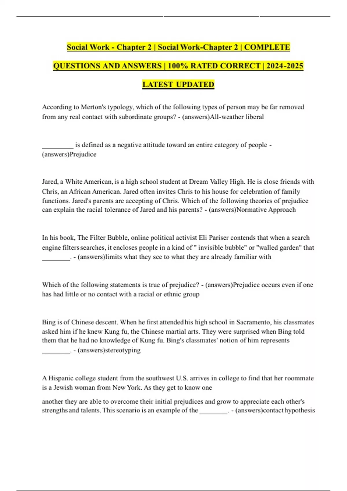 Social Work - Chapter 2 | Social Work-Chapter 2 | COMPLETE QUESTIONS ...