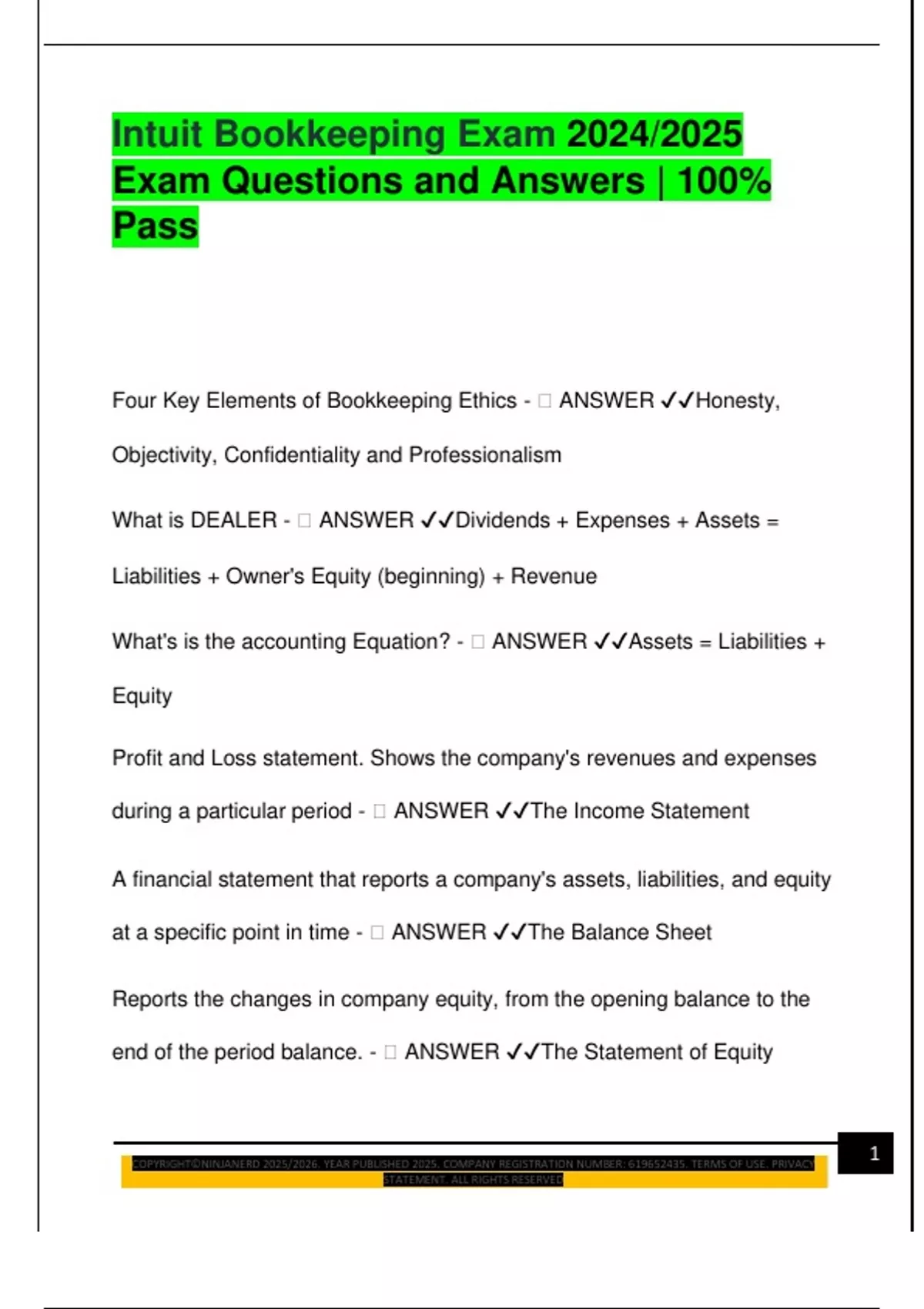 Intuit Bookkeeping Exam 2024/2025 Exam Questions and Answers | 100% ...