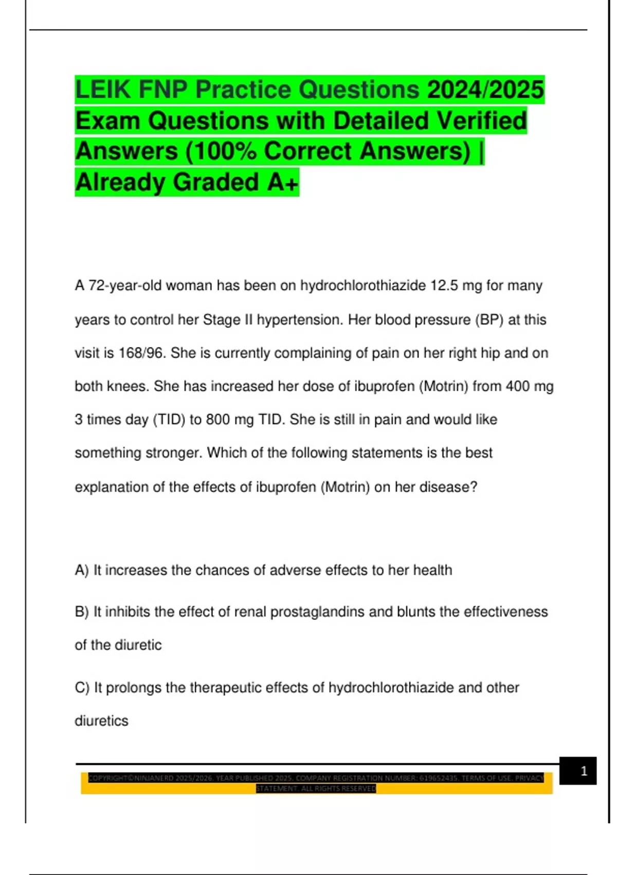 LEIK FNP Practice Questions 2024/2025 Exam Questions with Detailed ...