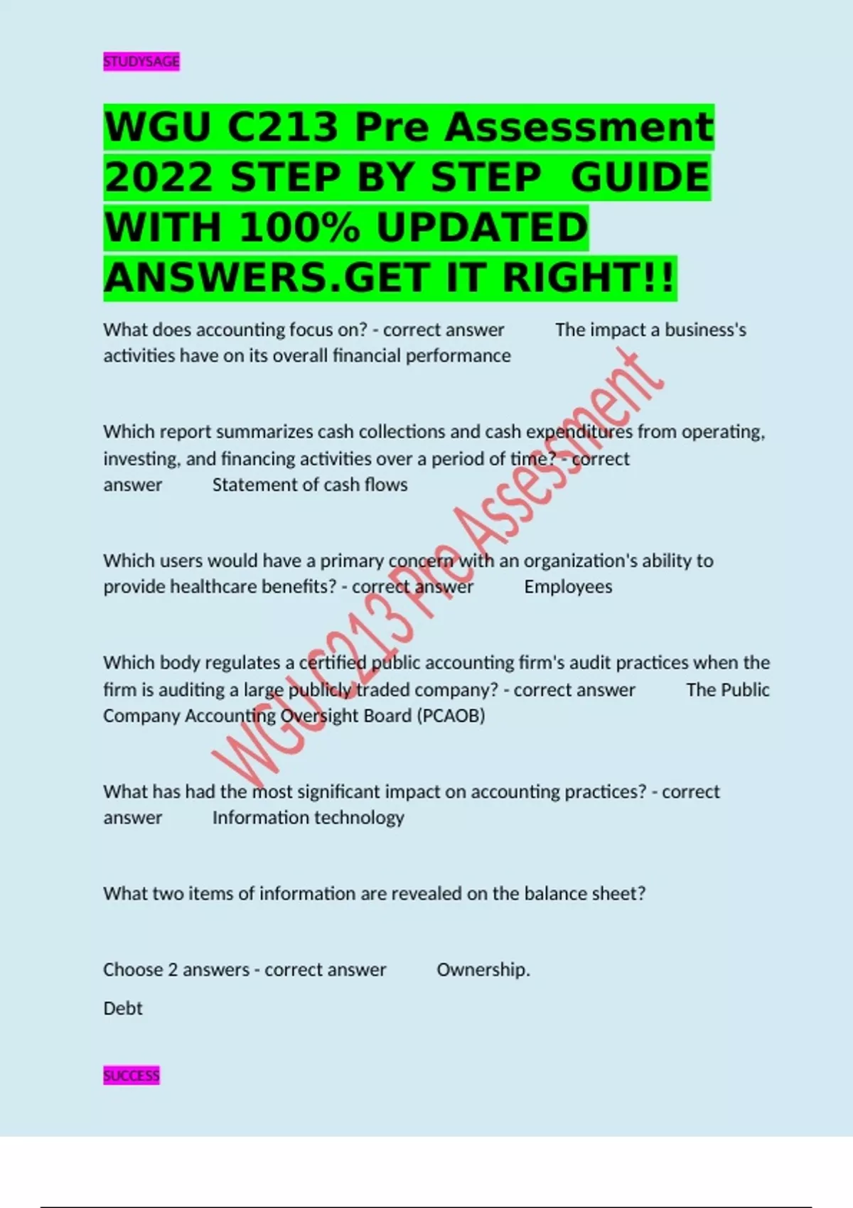 WGU C213 Pre Assessment 2022 STEP BY STEP GUIDE WITH 100% UPDATED ...