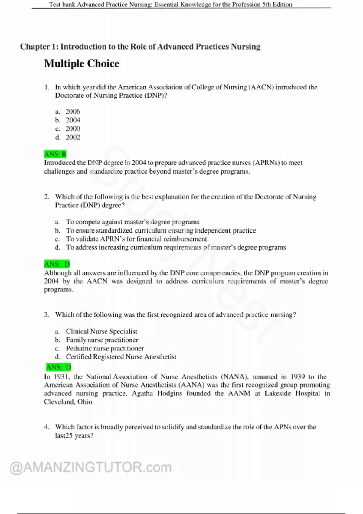 Test Bank For Advanced Practice Nursing Essential Knowledge For the ...