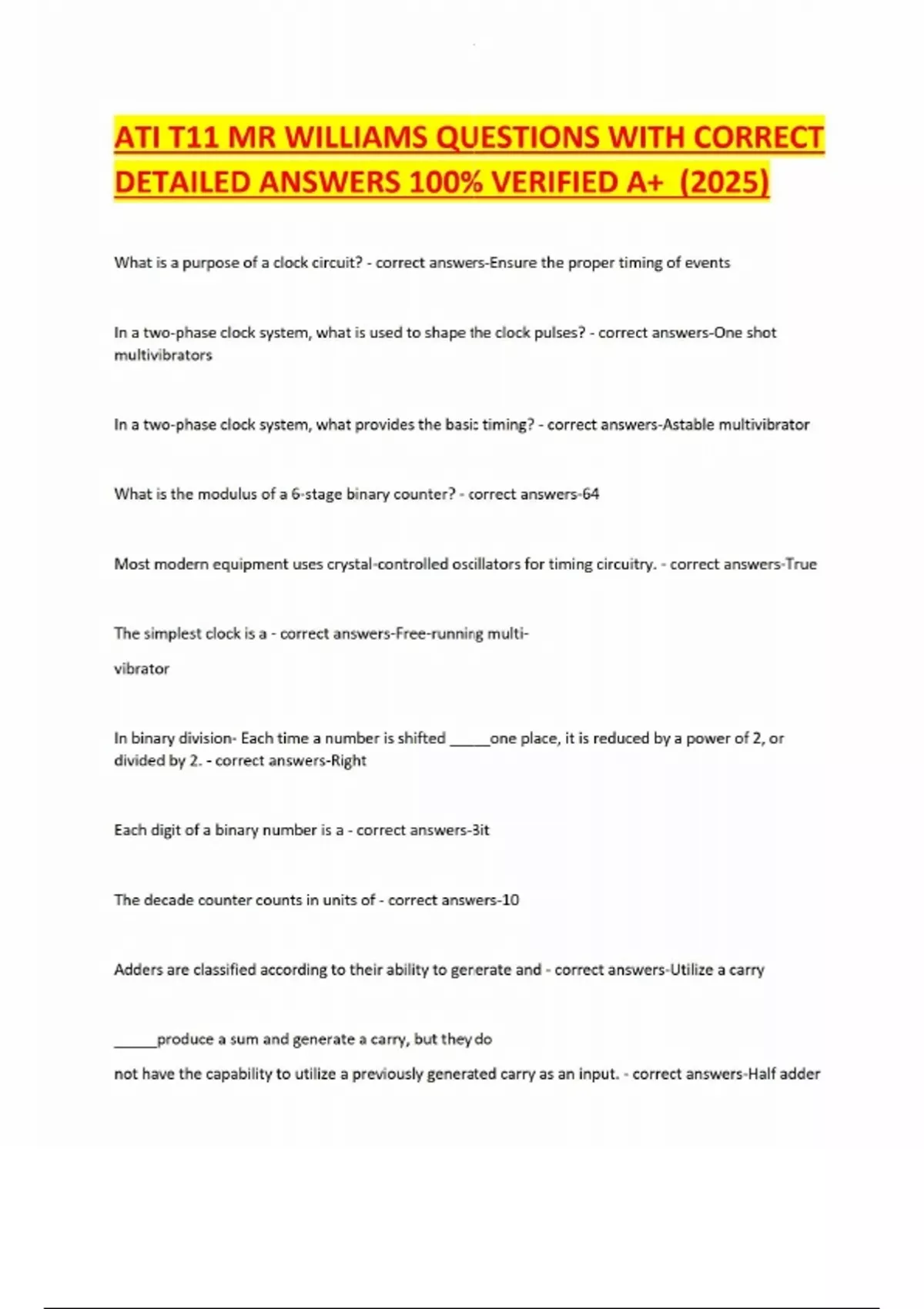 ATI T11 MR WILLIAMS QUESTIONS WITH CORRECT DETAILED ANSWERS 100% ...