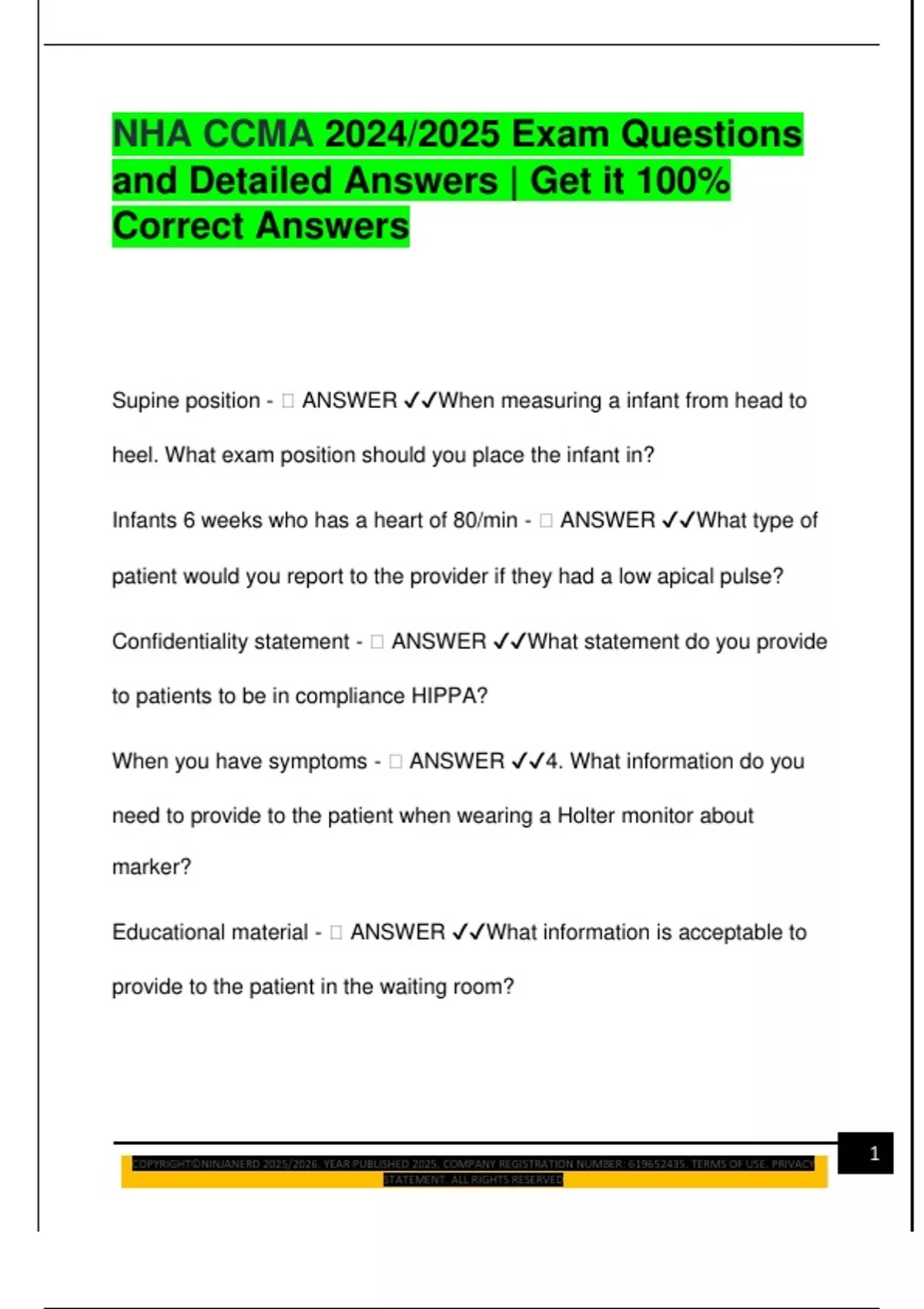 NHA CCMA 2024/2025 Exam Questions and Detailed Answers | Get it 100% ...