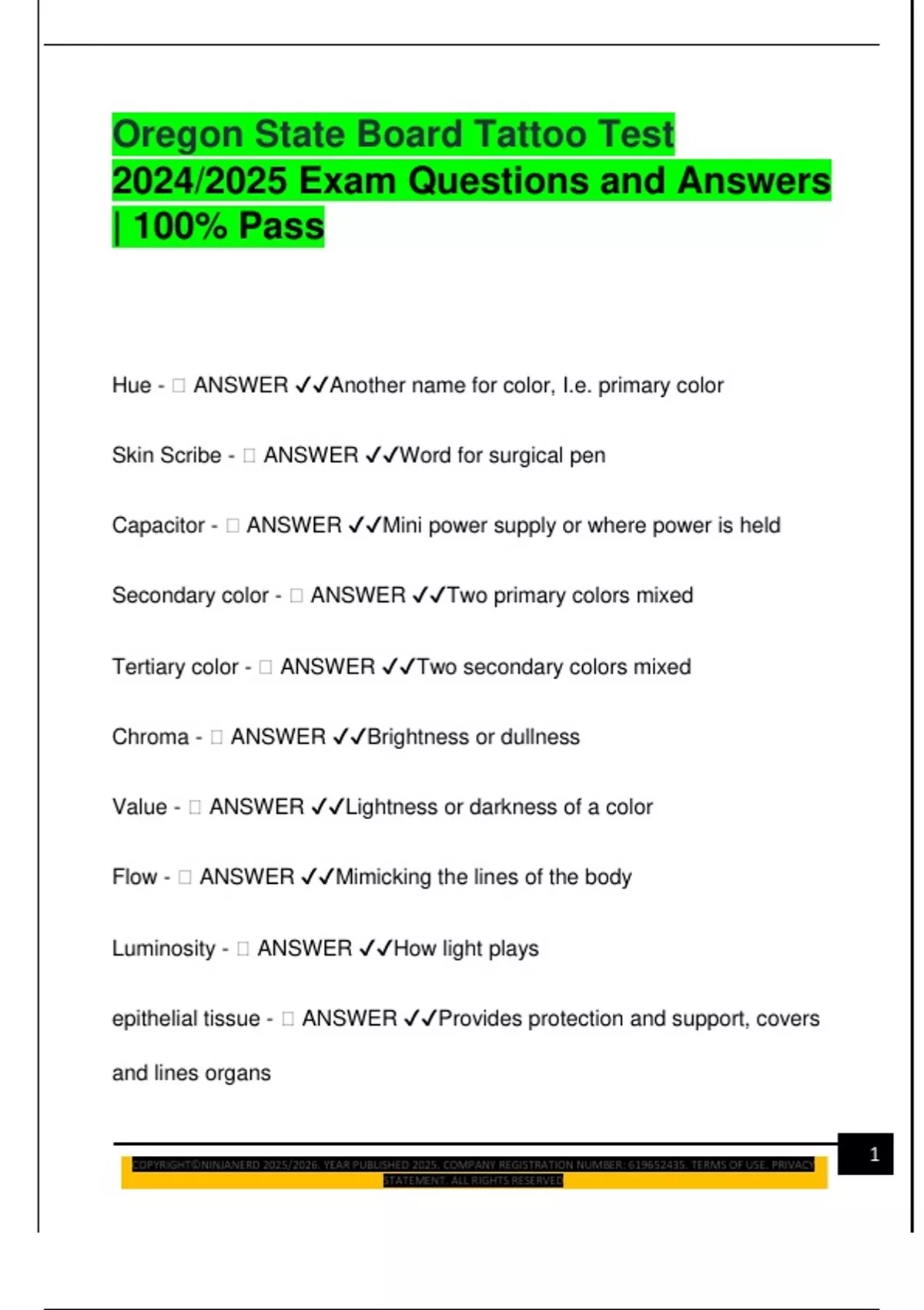 Oregon State Board Tattoo Test 2024/2025 Exam Questions and Answers ...