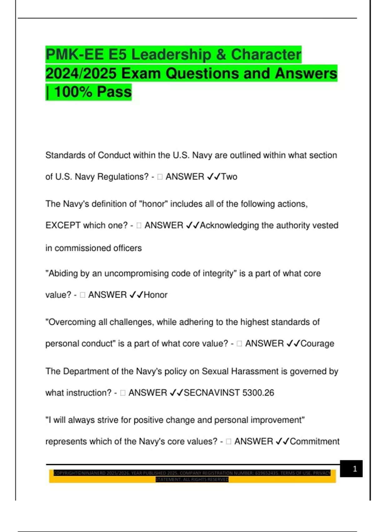 PMK-EE E5 Leadership & Character 2024/2025 Exam Questions and Answers ...