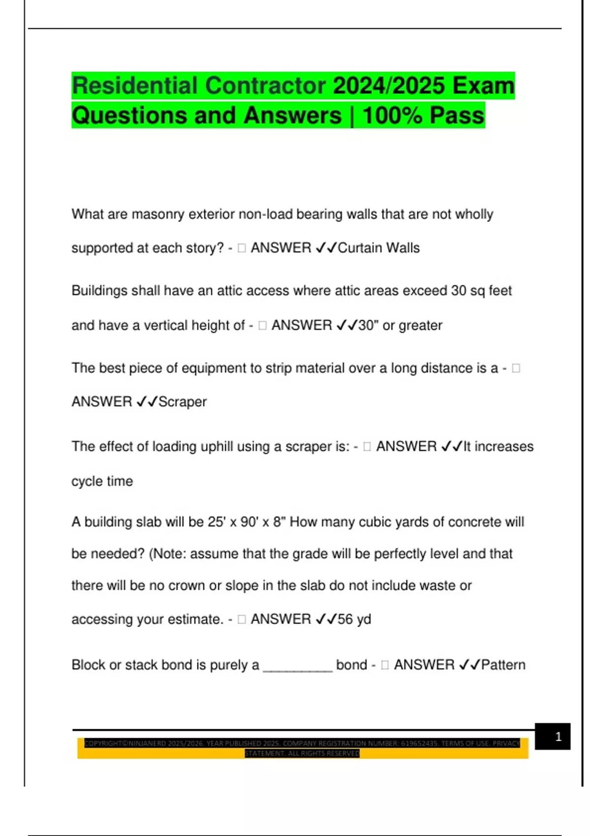 Residential Contractor 2024/2025 Exam Questions and Answers | 100% Pass ...