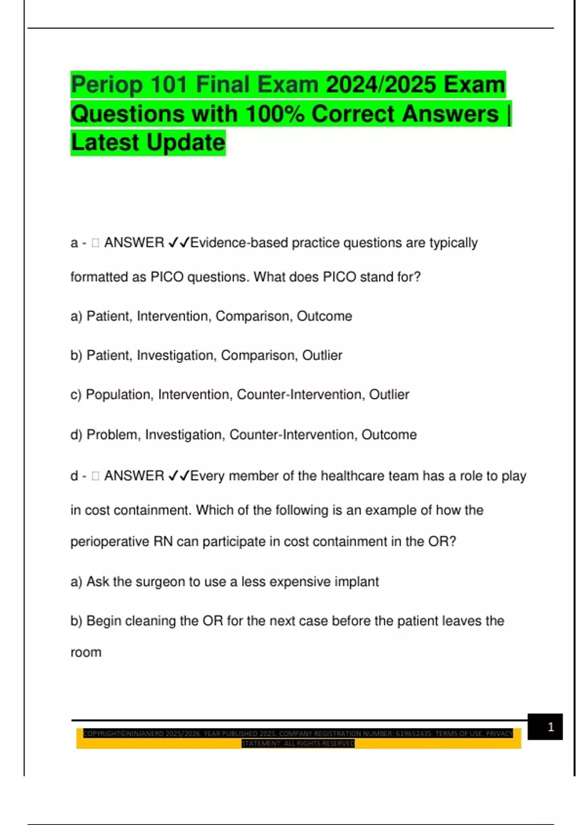 Periop 101 Final Exam 2024/2025 Exam Questions with 100% Correct ...