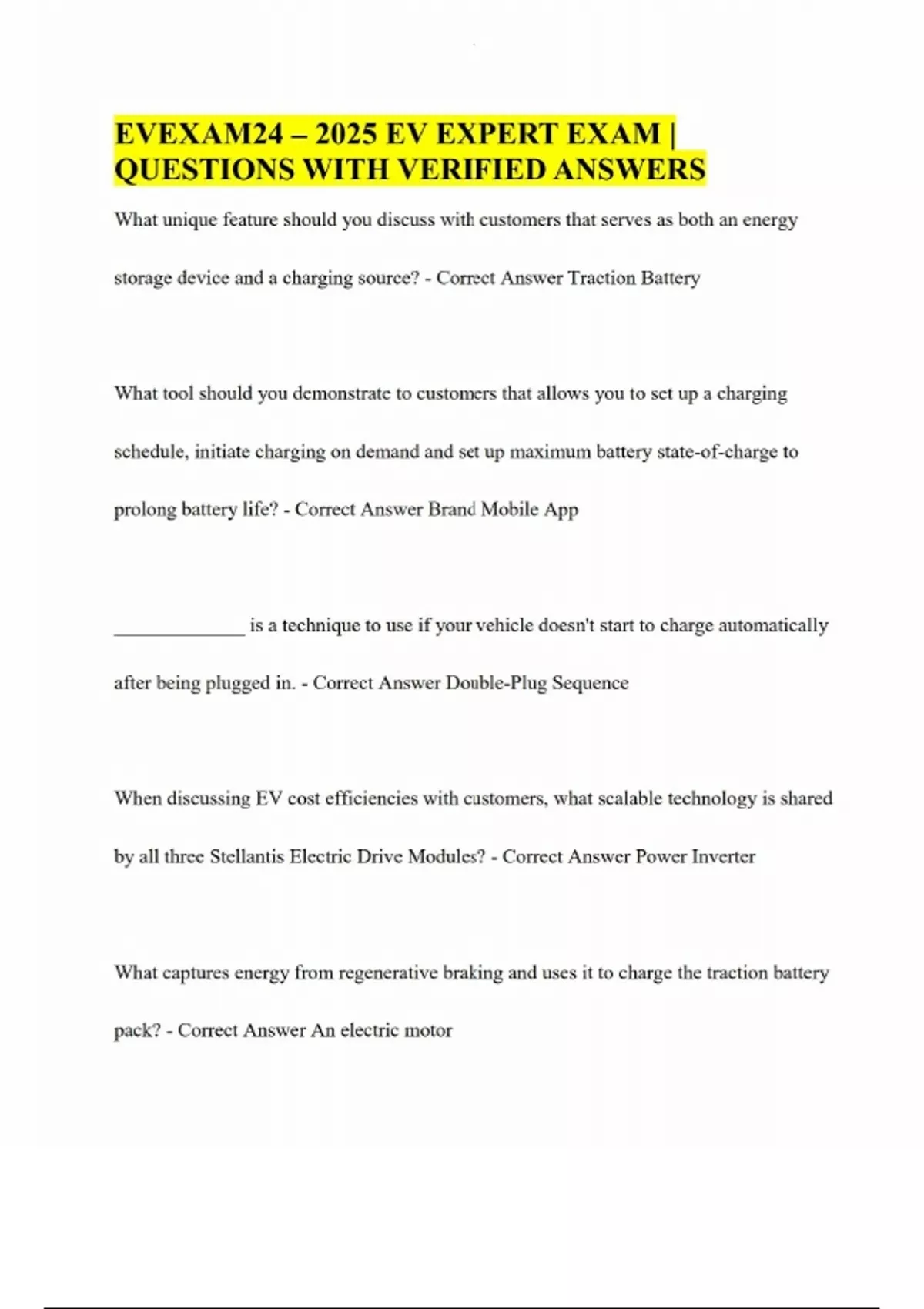 EVEXAM24 – 2025 EV EXPERT EXAM | QUESTIONS WITH VERIFIED ANSWERS - EV ...