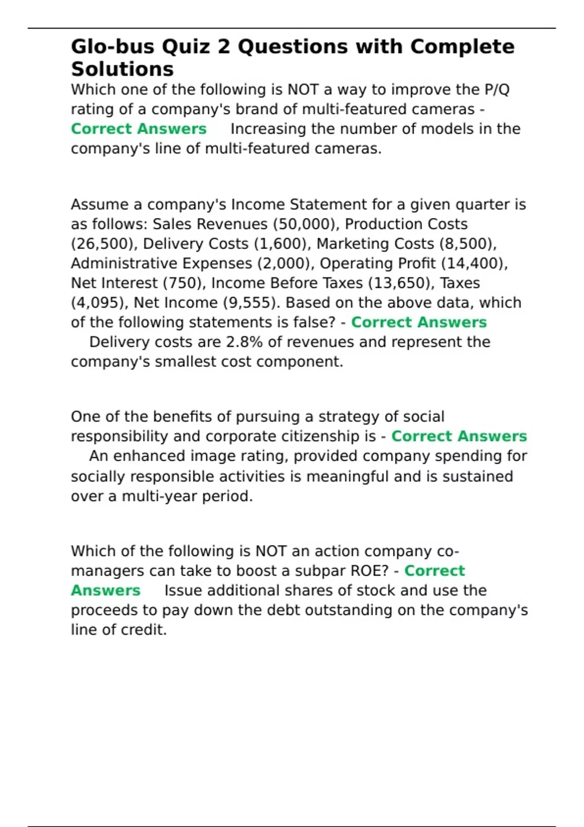 Glo-bus Quiz 2 Questions with Complete Solutions - GLO-BUS - Stuvia US