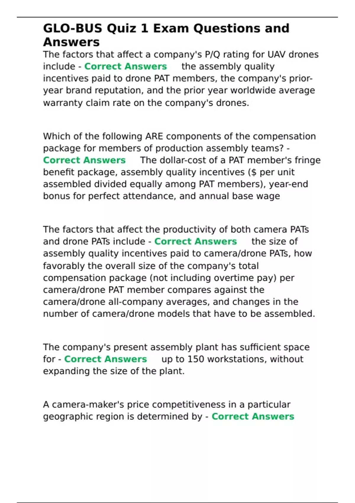 Glo-bus Quiz 2 Questions with Complete Solutions - GLO-BUS - Stuvia US