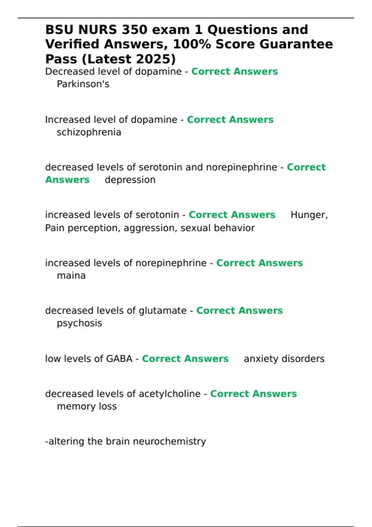 BSU NURS 350 exam 1 Questions and Verified Answers, 100- Score ...