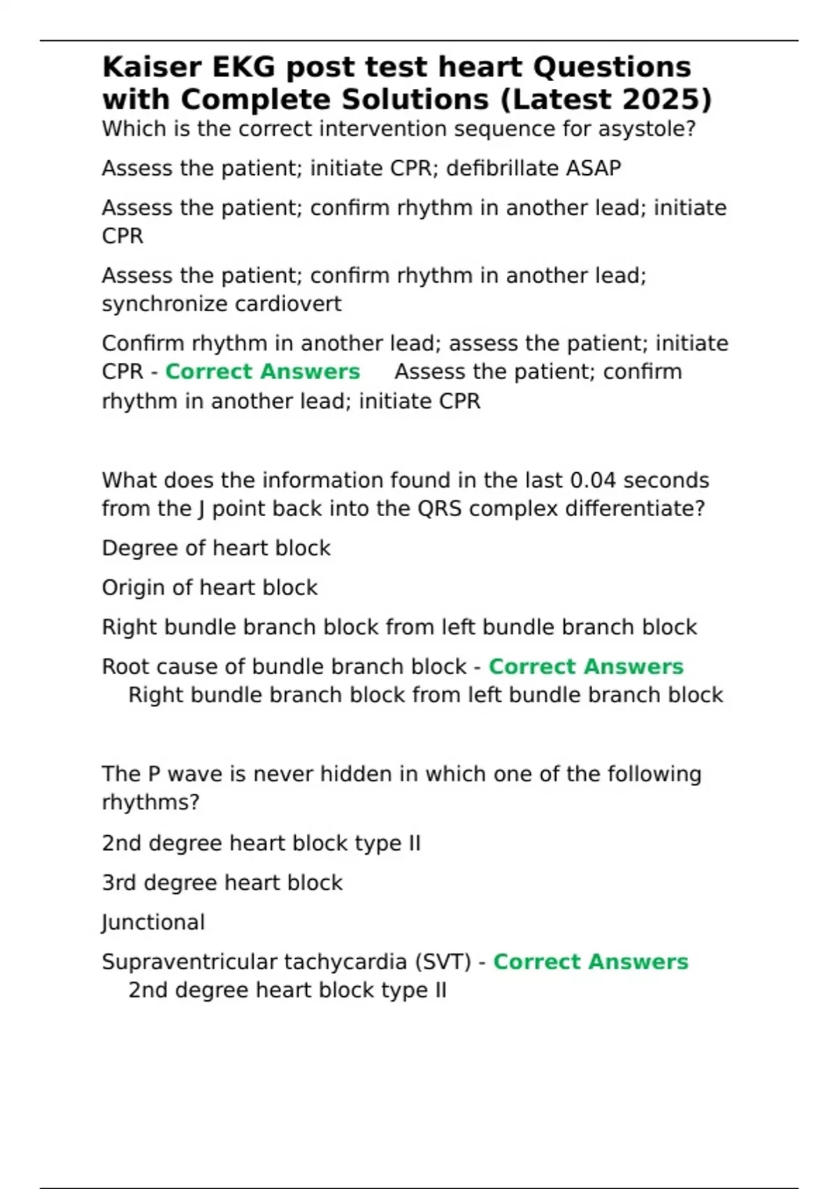 Summary Kaiser EKG post test heart Questions with Complete Solutions ...