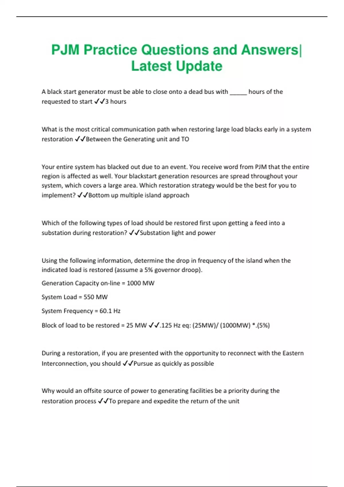 PJM Practice Questions and Answers| Latest Update - Pjm - Stuvia US