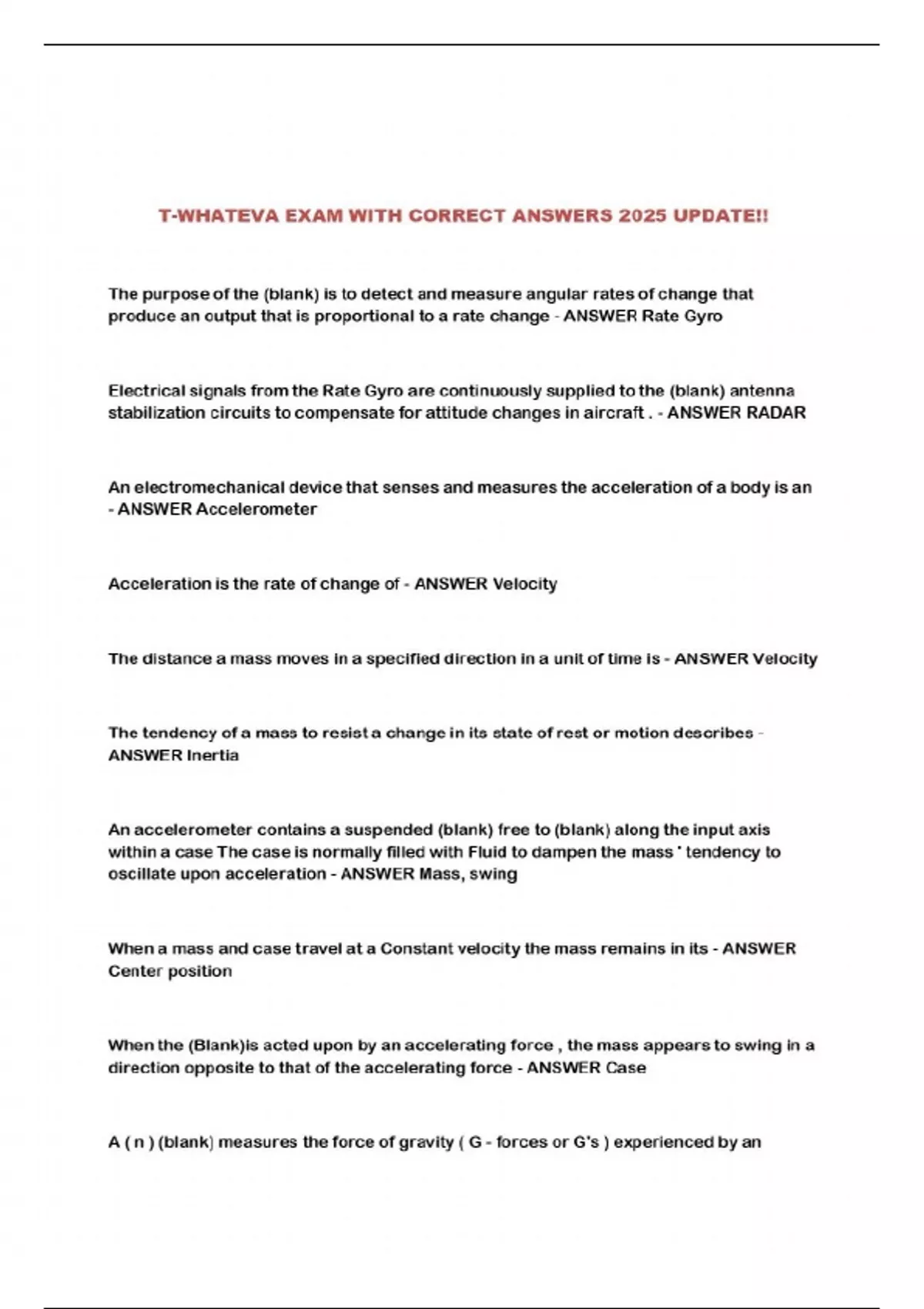 T-WHATEVA EXAM WITH CORRECT ANSWERS 2025 UPDATE!! - T-WHATEVA - Stuvia US