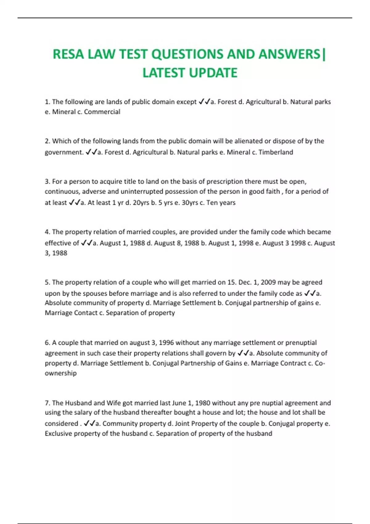 RESA LAW TEST QUESTIONS AND ANSWERS| LATEST UPDATE - RESA - Stuvia US