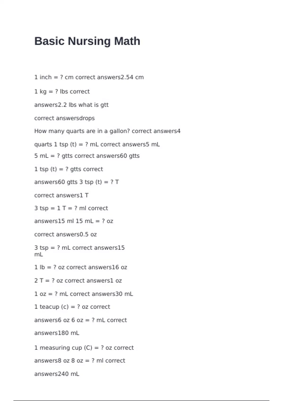 Basic Nursing Math with 100% correct answers 2025 - Basic Nursing Math ...