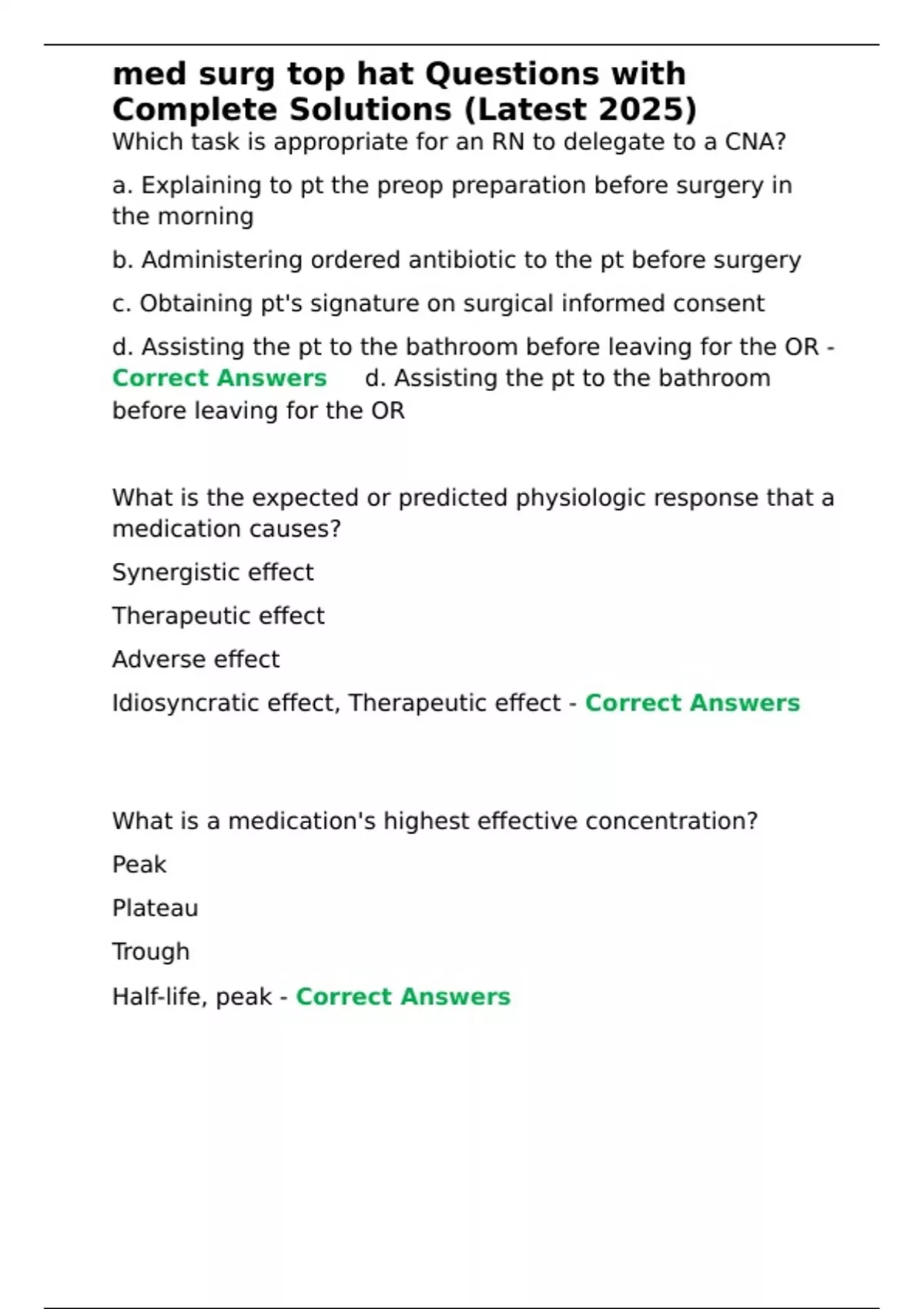 med surg top hat Questions with Complete Solutions (Latest 2025) - Nurs ...
