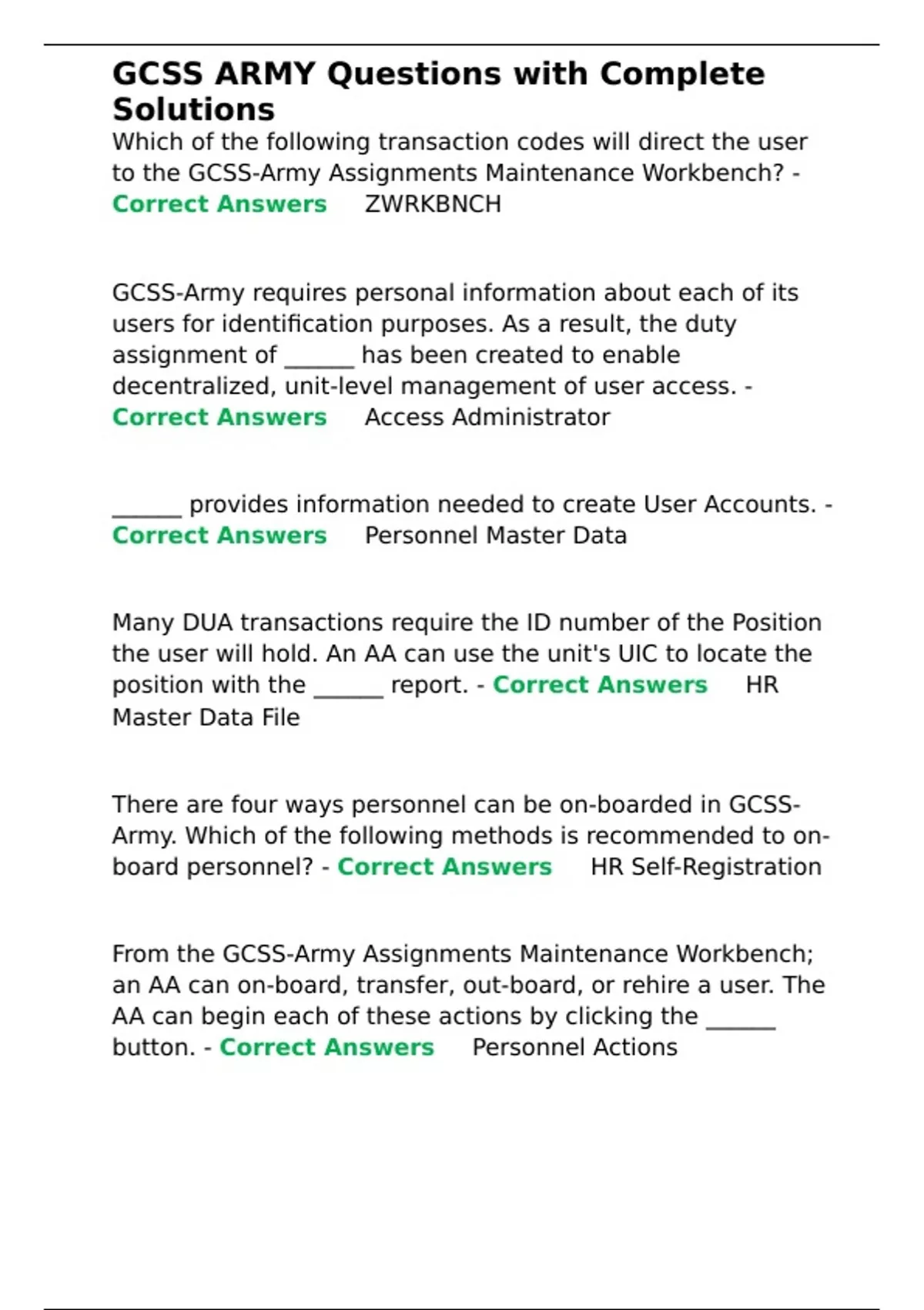 GCSS ARMY Questions with Complete Solutions - GCSS-Army SSA - Stuvia US