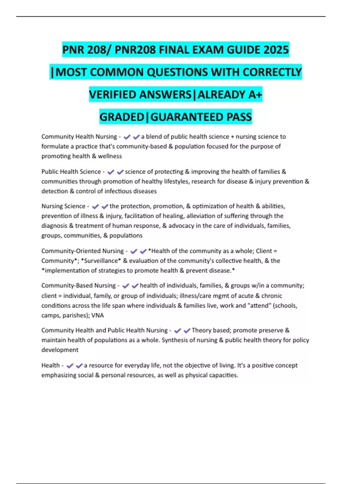 PNR 208/ PNR208 FINAL EXAM GUIDE 2025 |MOST COMMON QUESTIONS WITH ...