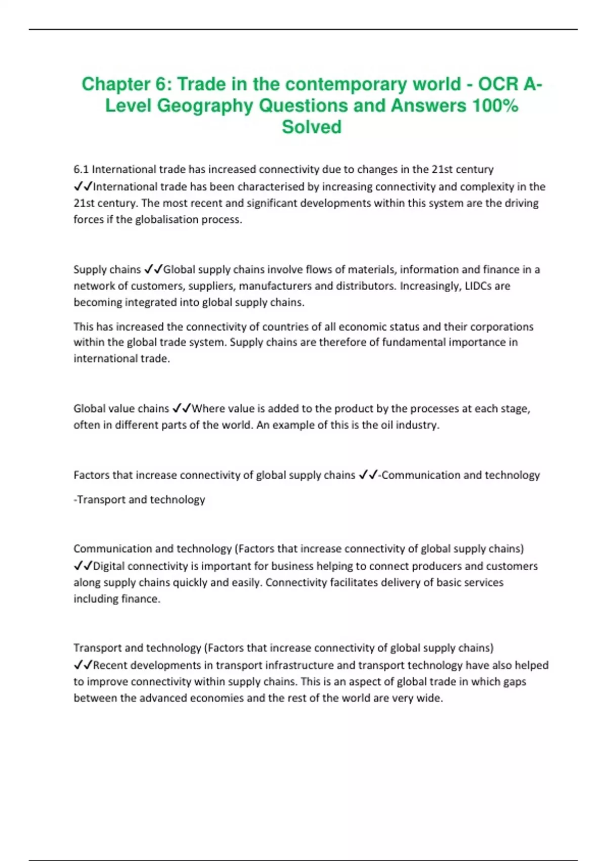 Chapter 6: Trade in the contemporary world - OCR A Level Geography Questions and Answers 100% ...