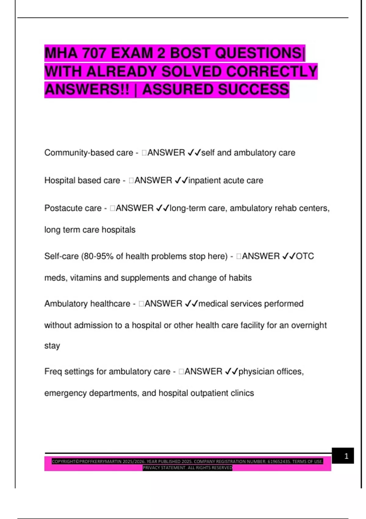 MHA 707 EXAM 2 BOST QUESTIONS| WITH ALREADY SOLVED CORRECTLY ANSWERS ...
