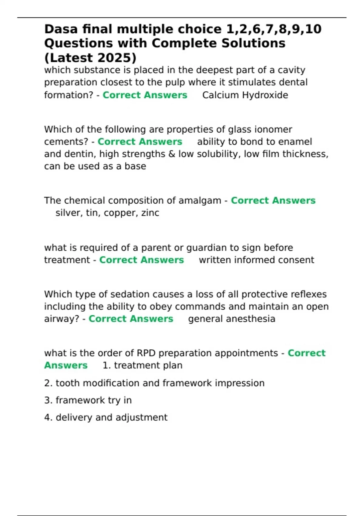Dasa final multiple choice 1,2,6,7,8,9,10 Questions with Complete ...