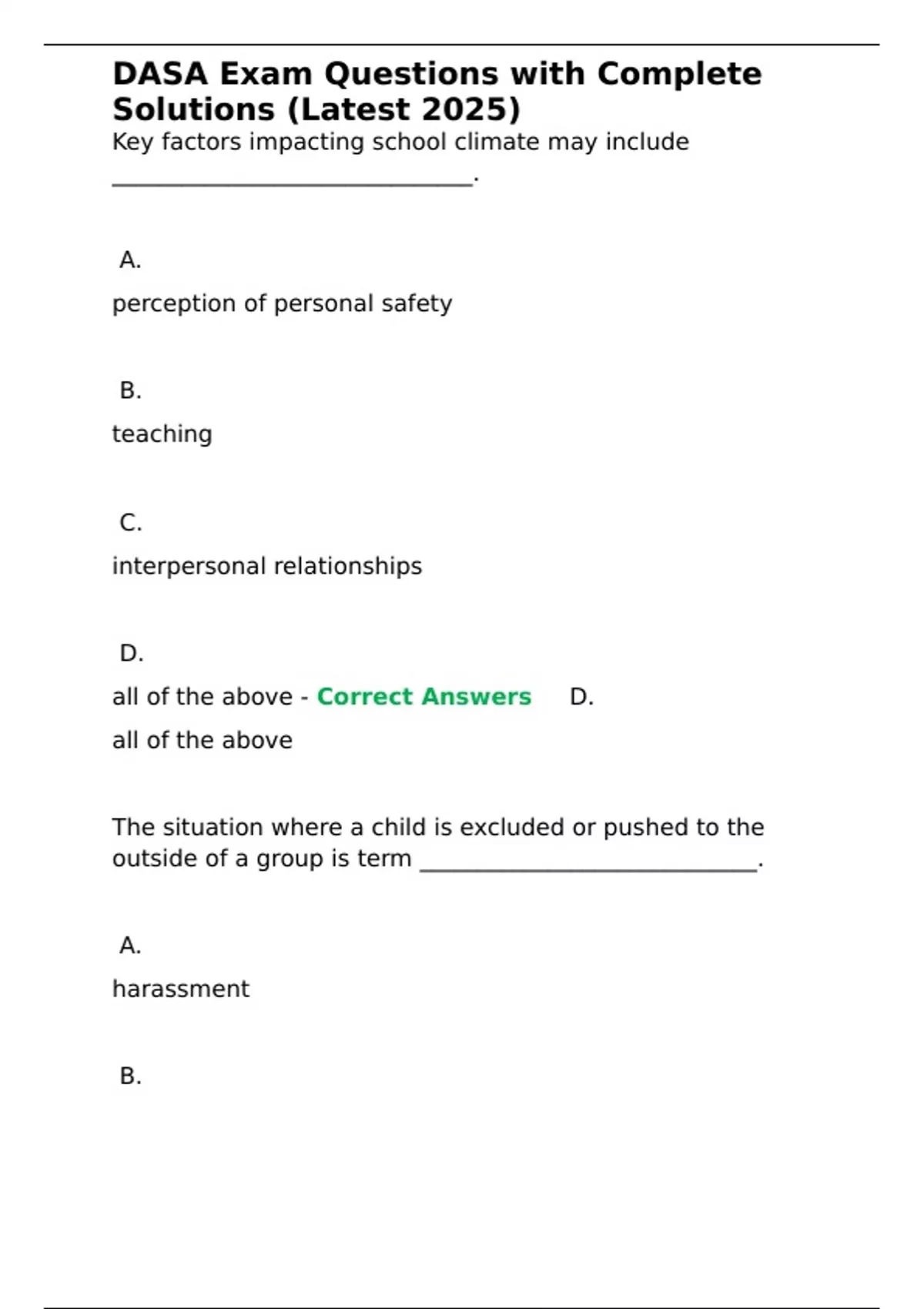 DASA Exam Questions with Complete Solutions (Latest 2025) - DASA Qiz ...