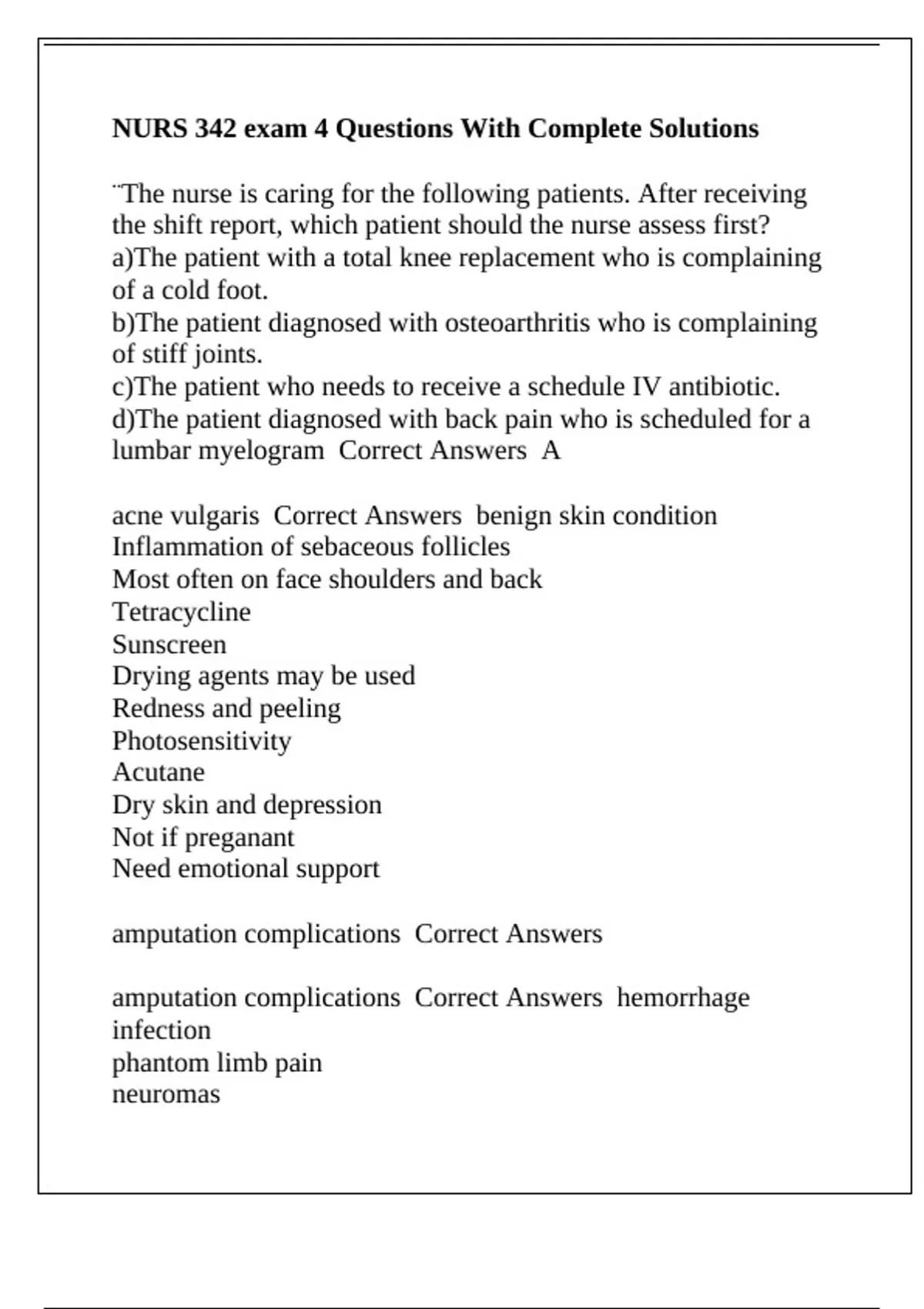 NURS 342 exam 4 Questions With Complete Solutions - NURS 342 - Stuvia US