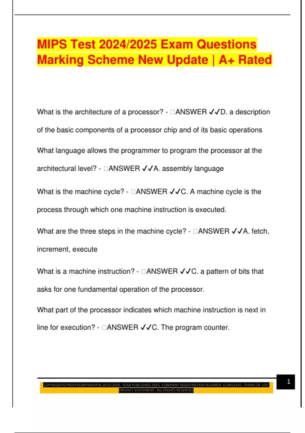 MIPS Test 2024/2025 Exam Questions Marking Scheme New Update | A+ Rated ...