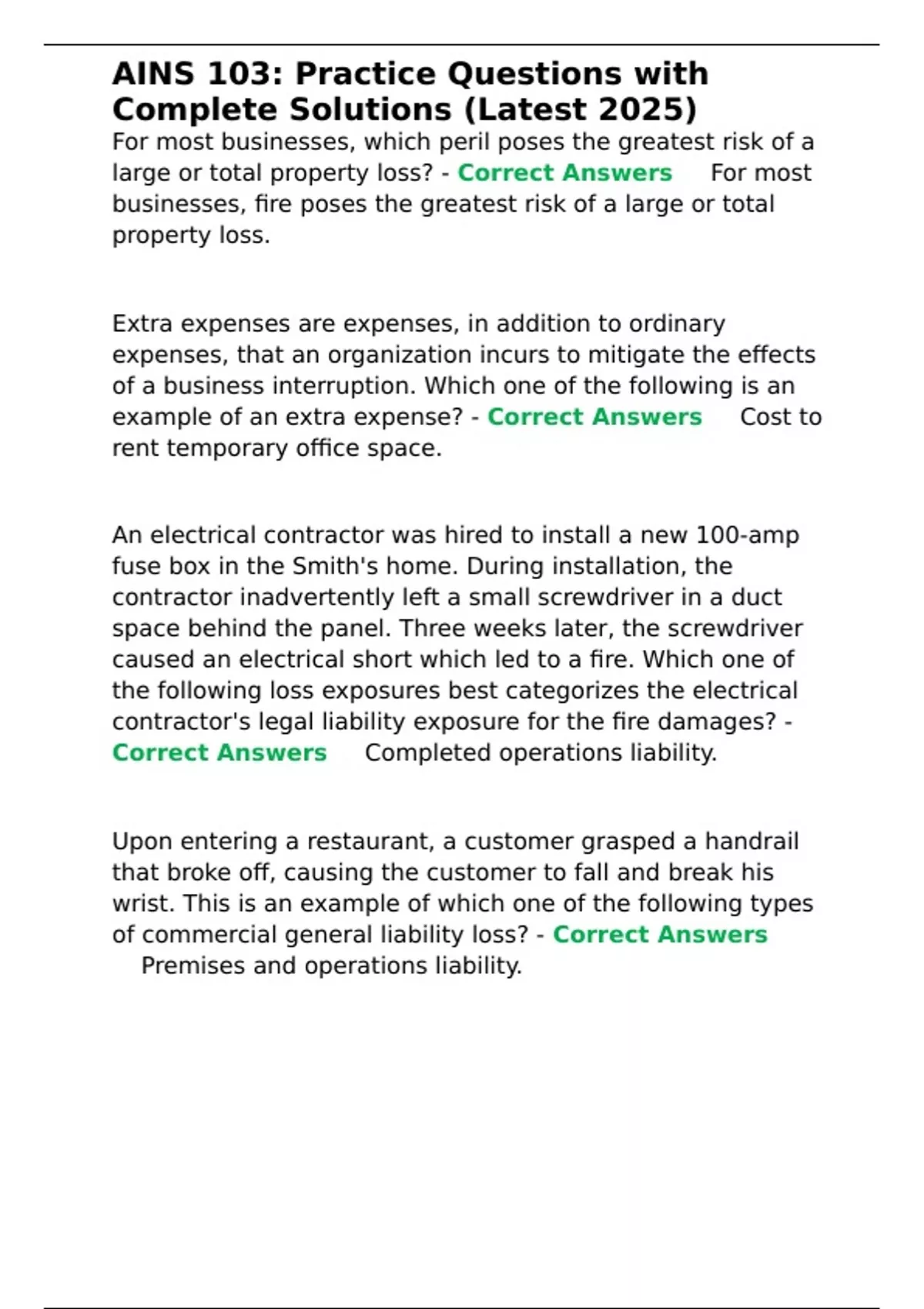 AINS 103 Practice Questions with Complete Solutions (Latest 2025 ...