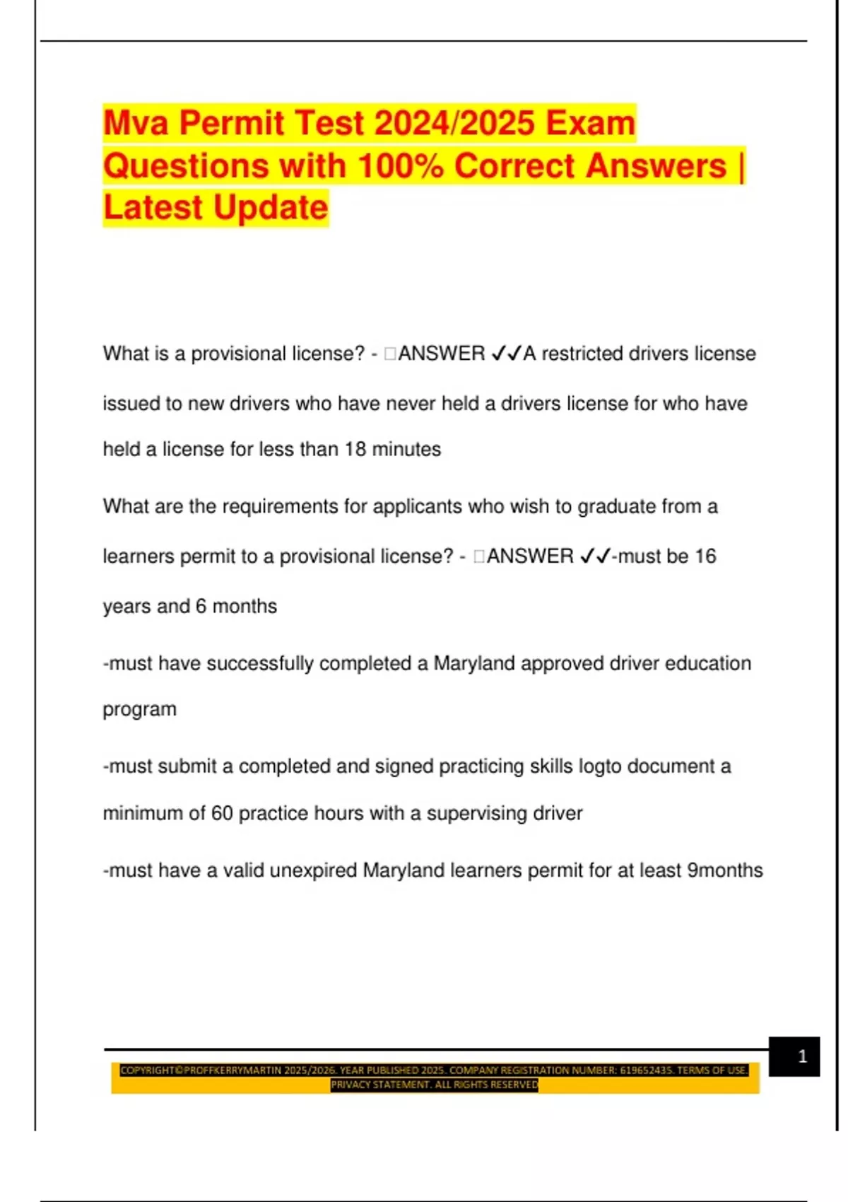 Mva Permit Test 2024/2025 Exam Questions with 100% Correct Answers ...