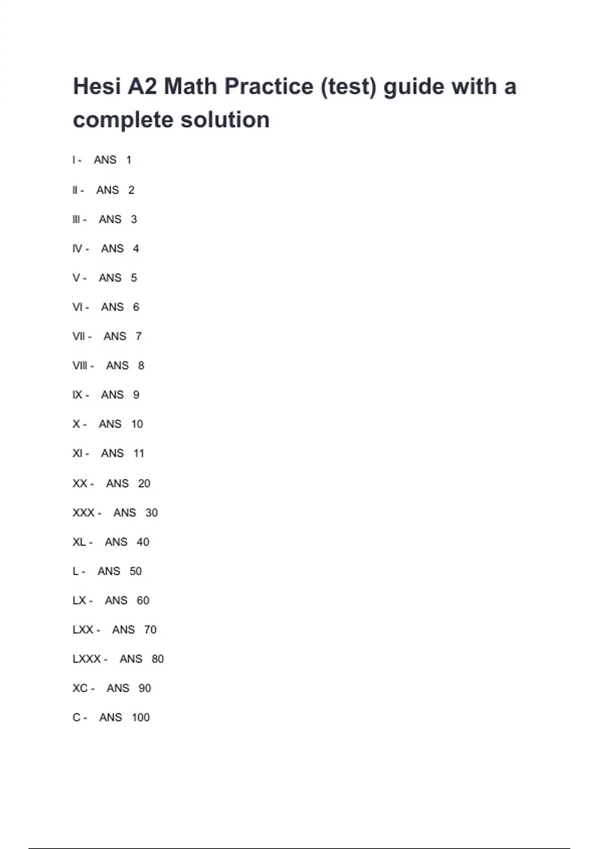 Hesi A2 Math Practice (test) guide with a complete solution - Hesi A2 ...