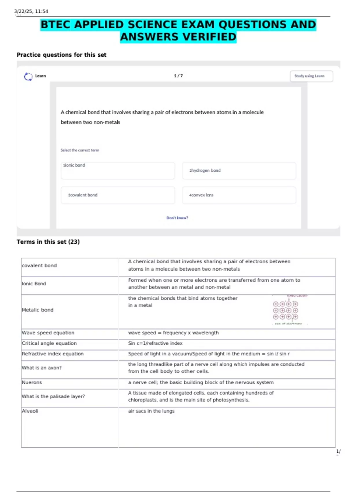 BTEC APPLIED SCIENCE EXAM QUESTIONS AND ANSWERS VERIFIED - BTEC - Stuvia US