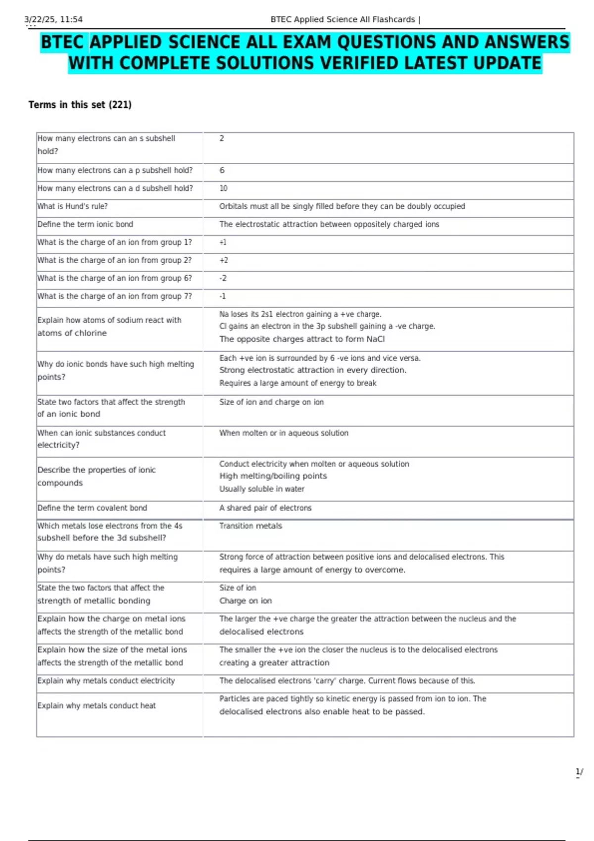 BTEC APPLIED SCIENCE ALL EXAM QUESTIONS AND ANSWERS WITH COMPLETE ...