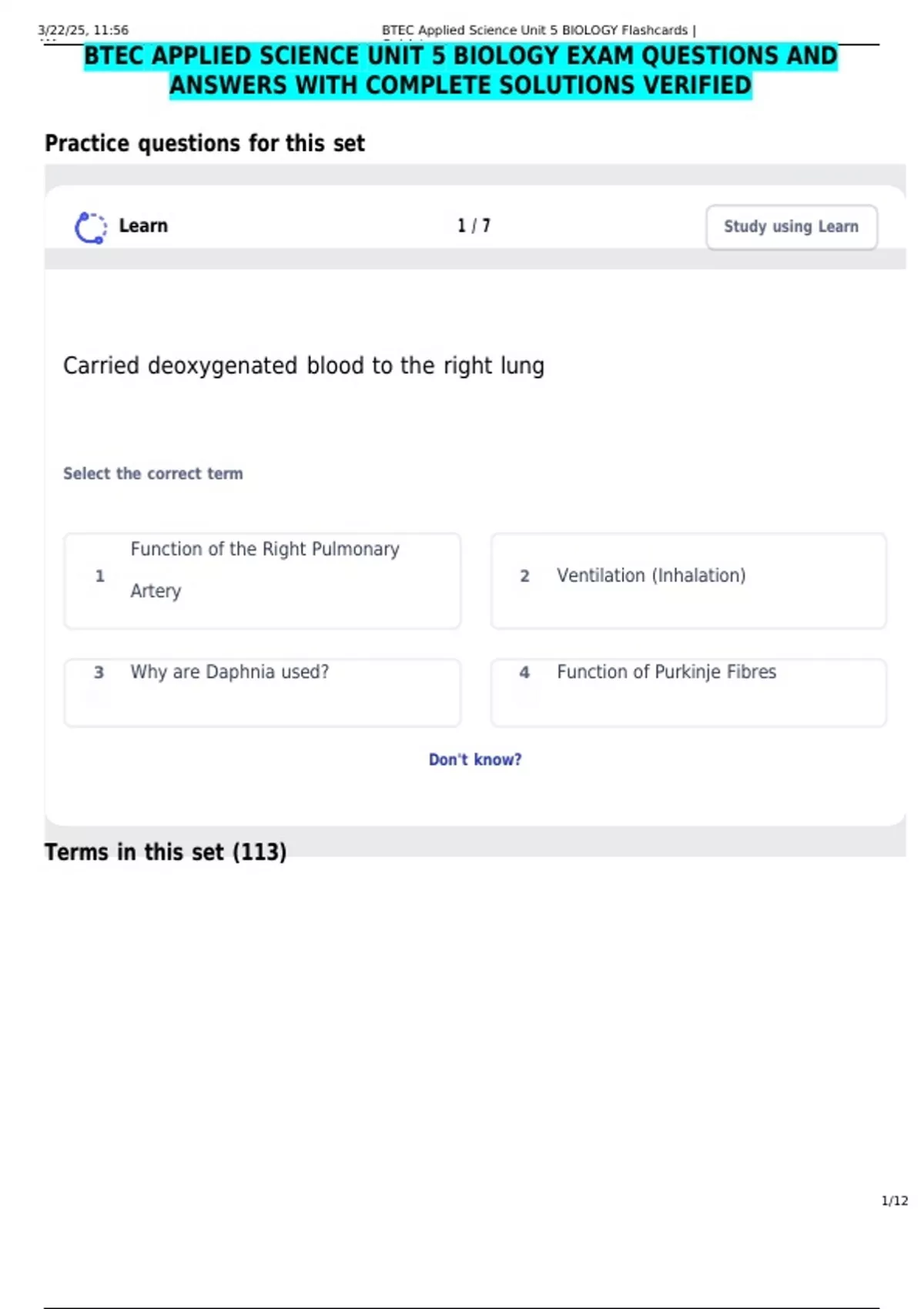 BTEC APPLIED SCIENCE UNIT 5 BIOLOGY EXAM QUESTIONS AND ANSWERS WITH COMPLETE SOLUTIONS VERIFIED ...