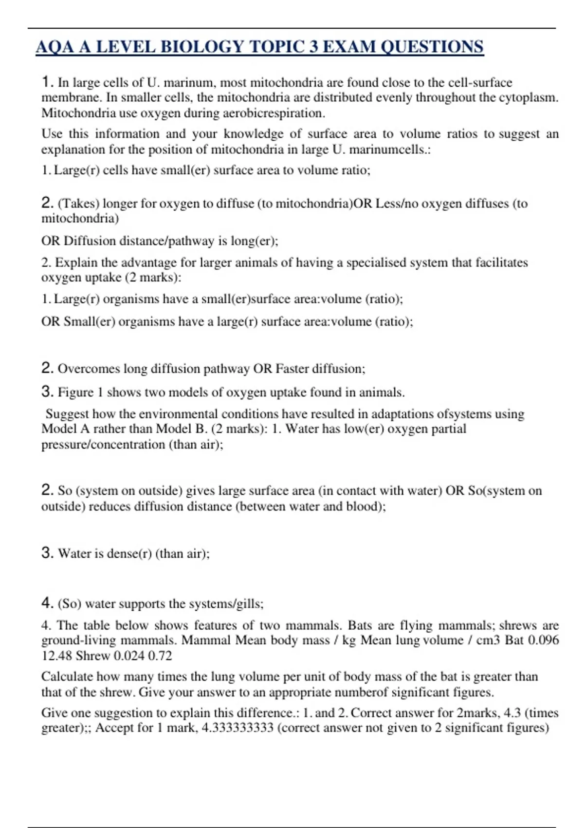 AQA A LEVEL BIOLOGY TOPIC 3 EXAM QUESTIONS (LATEST 2025) | QUESTIONS ...