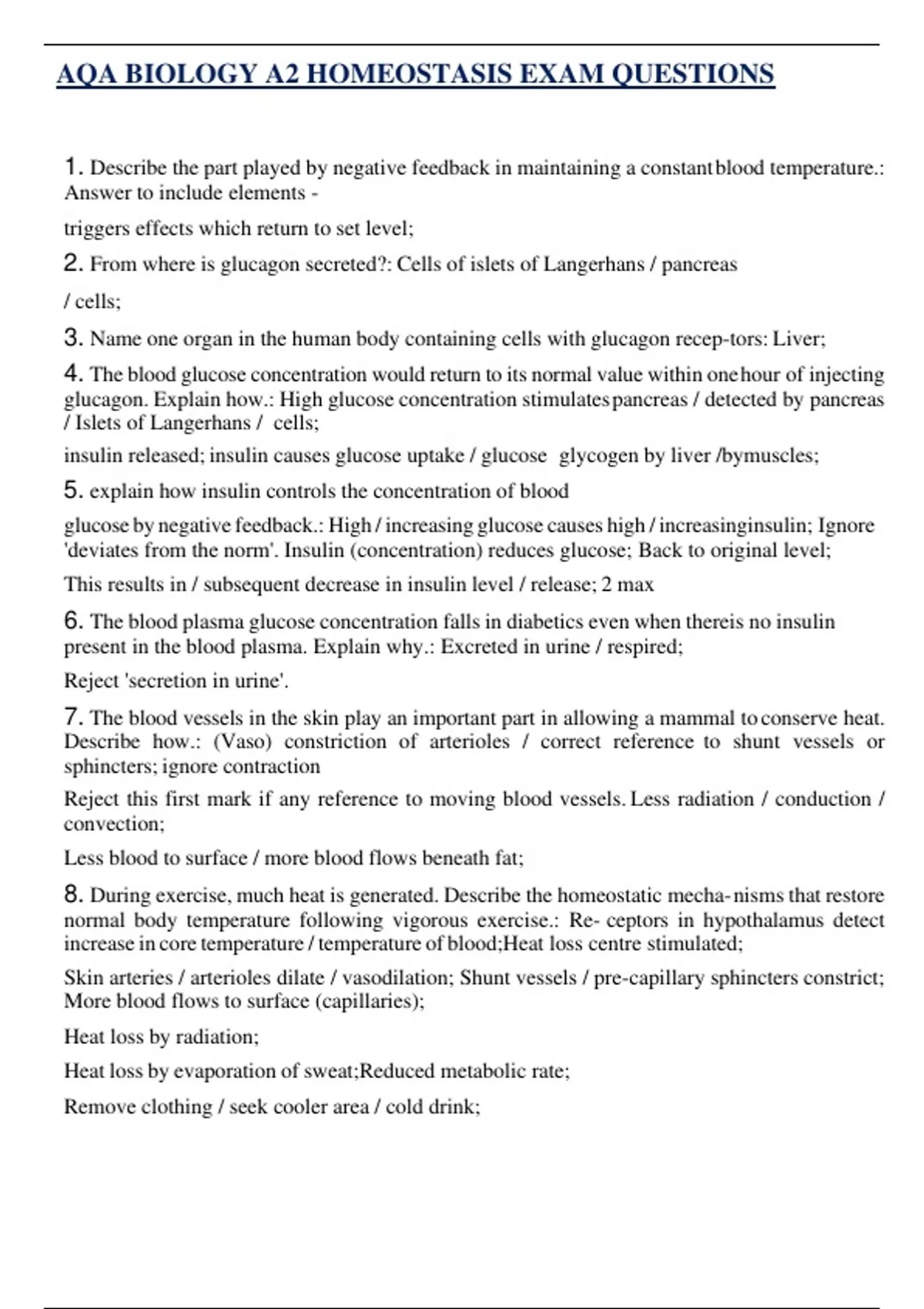 AQA BIOLOGY A2 HOMEOSTASIS EXAM QUESTIONS (LATEST 2025) | QUESTIONS ...