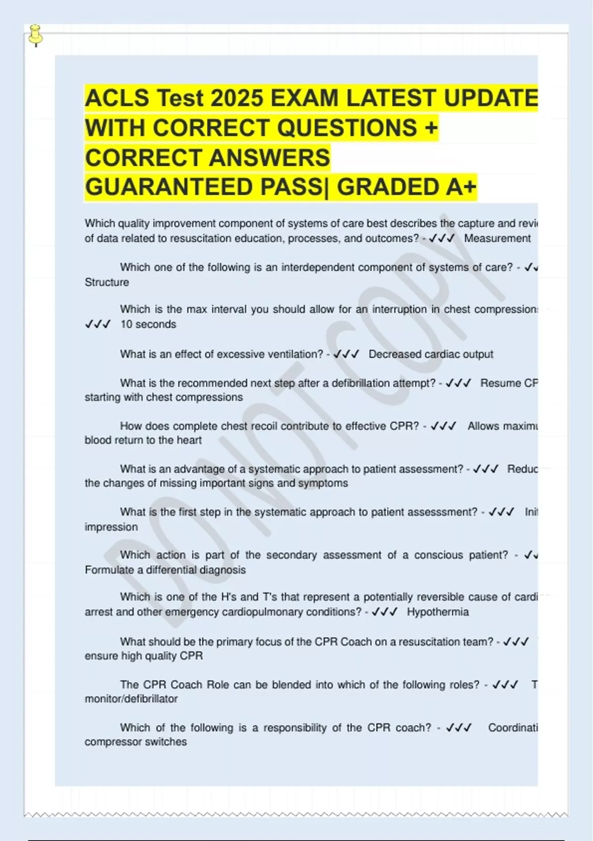 ACLS Test 2025 EXAM LATEST UPDATE WITH CORRECT QUESTIONS + CORRECT ...