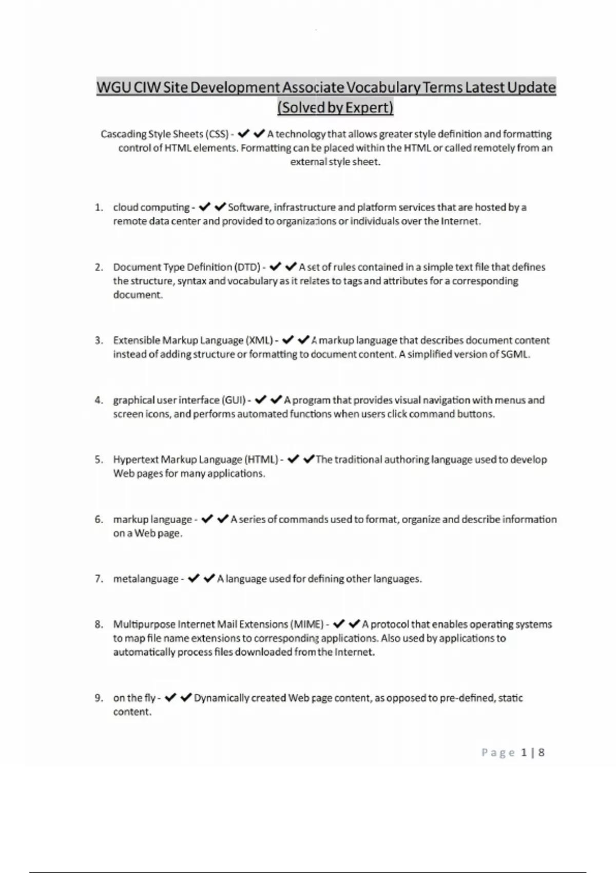 WGU CIW Site Development Associate Vocabulary Terms Latest Update ...
