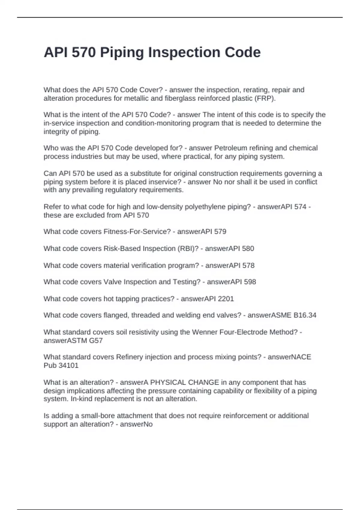 API 570 Piping Inspection Code Questions with Correct Answers - API 570 ...