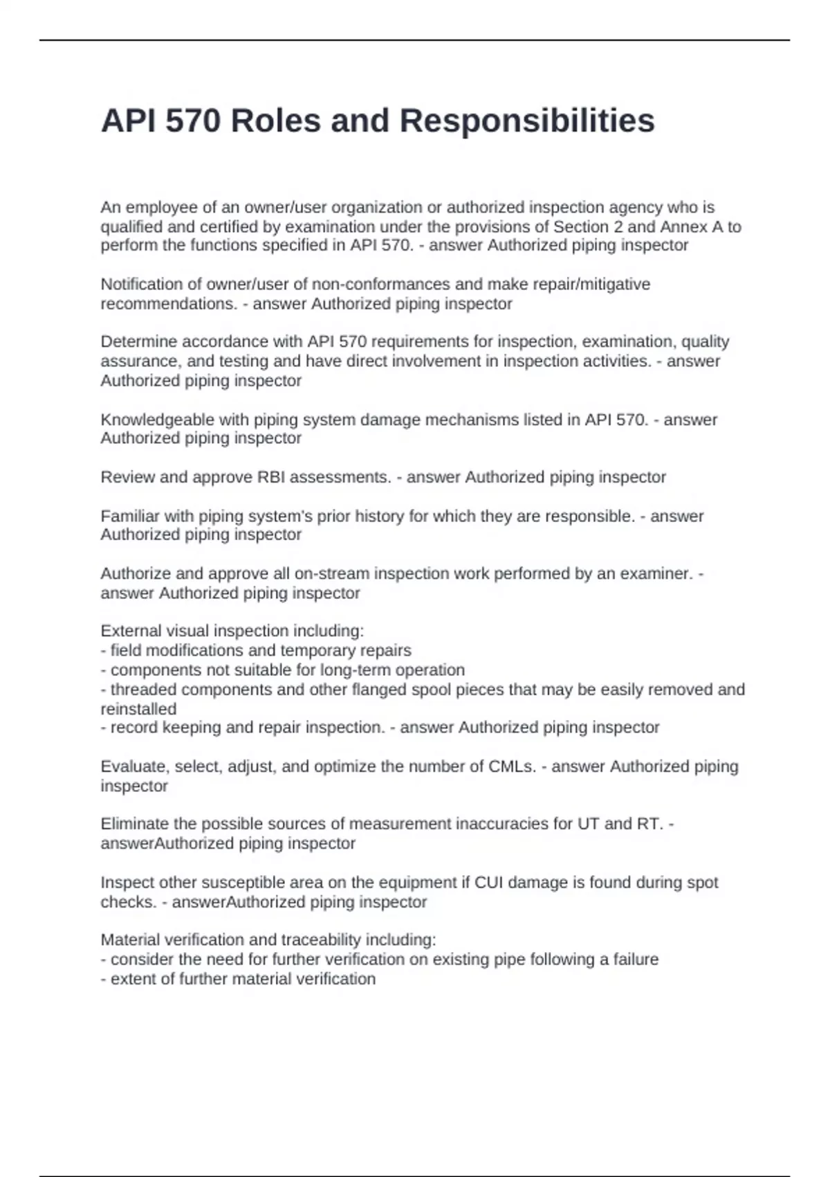 API 570 Roles and Responsibilities Questions with Correct Answers - API ...