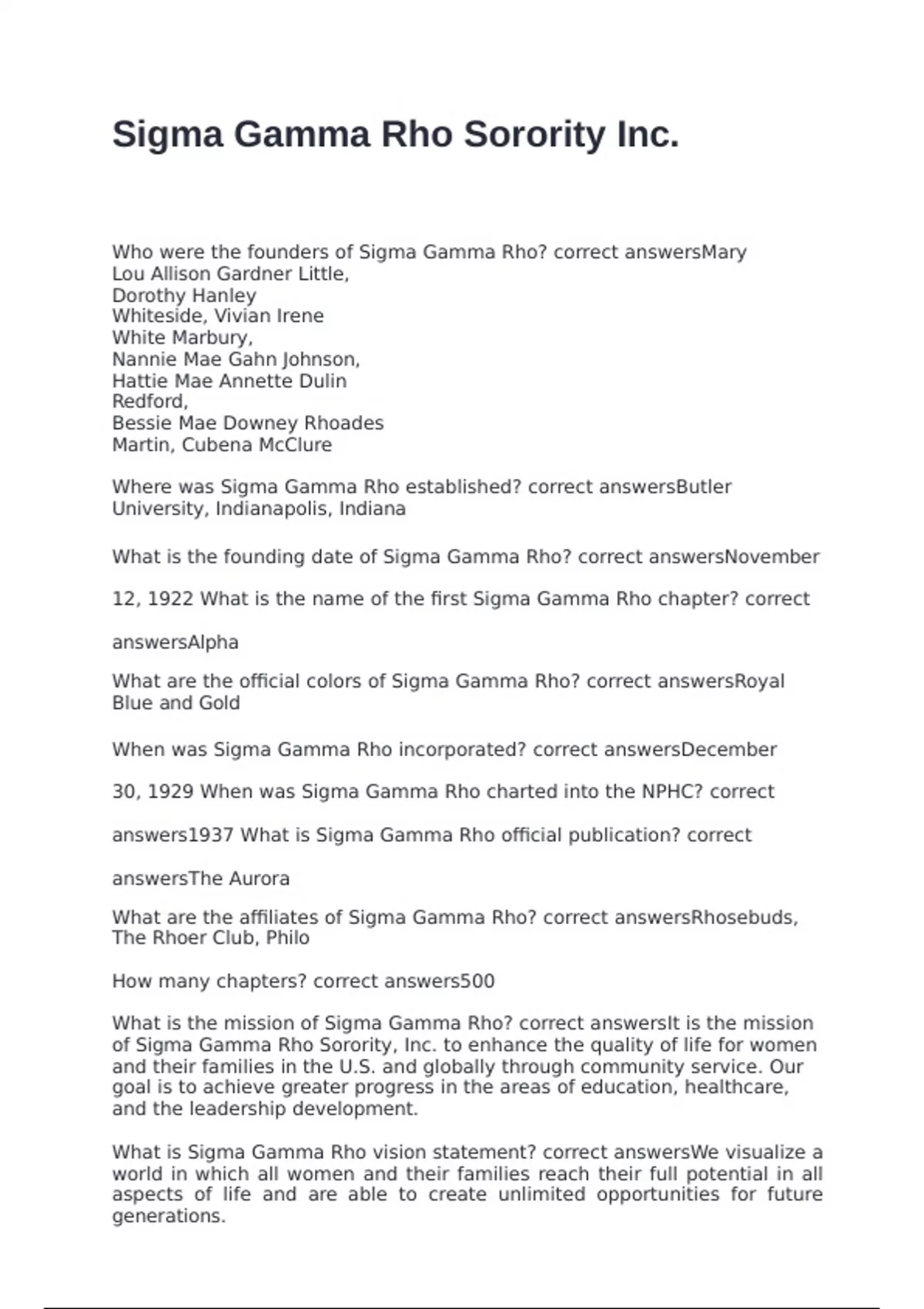 Sigma Gamma Rho Sorority Inc. exam with 100% correct answers 2025 ...