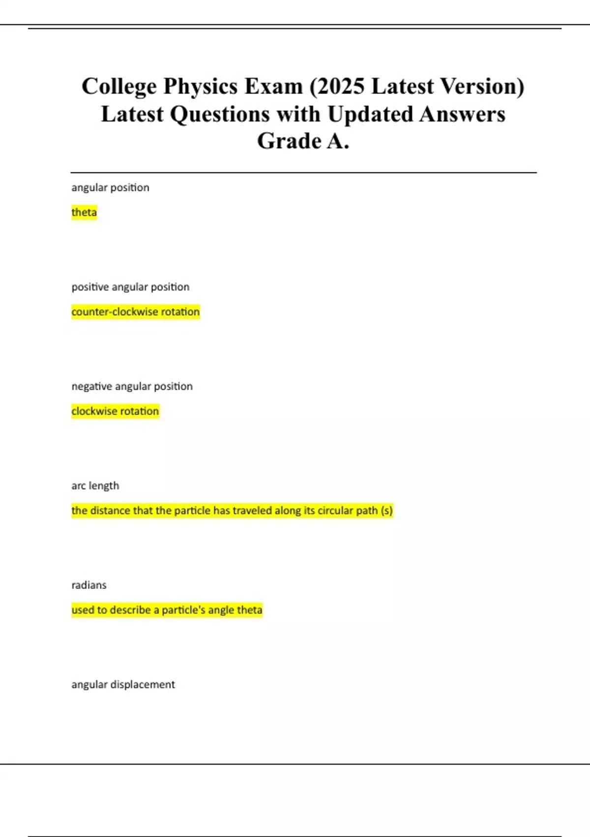 College Physics Exam (2025 Latest Version) Latest Questions with ...